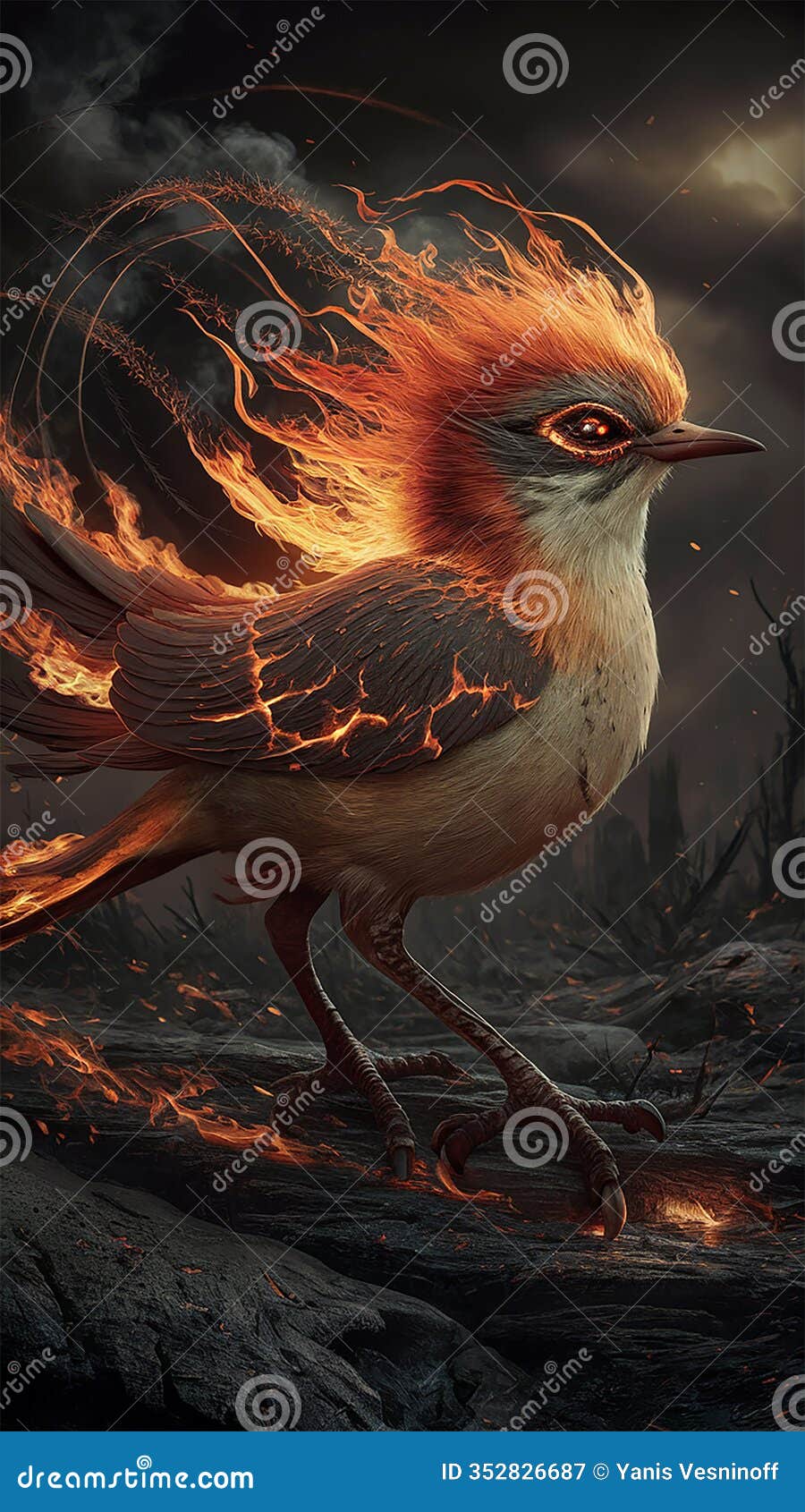 A Mythical Hybrid Creature, Blending the Form of a Mockingbird with the ...