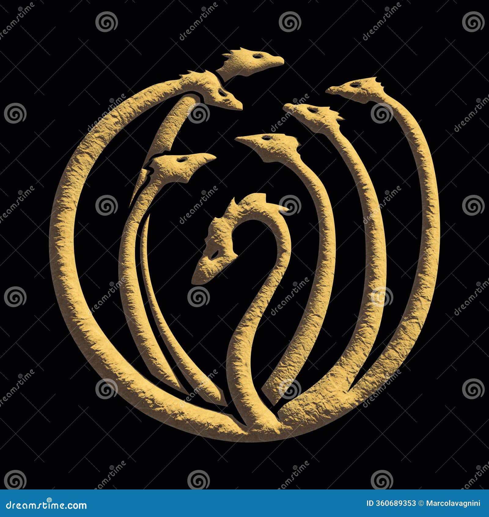 Mythical Hydra with Seven Serpent Heads in 3D with Gold Texture Stock ...