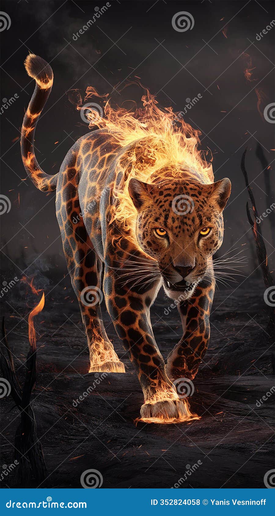 A Mythical Leopard-fire Hybrid Creature with a Captivating Blend of ...