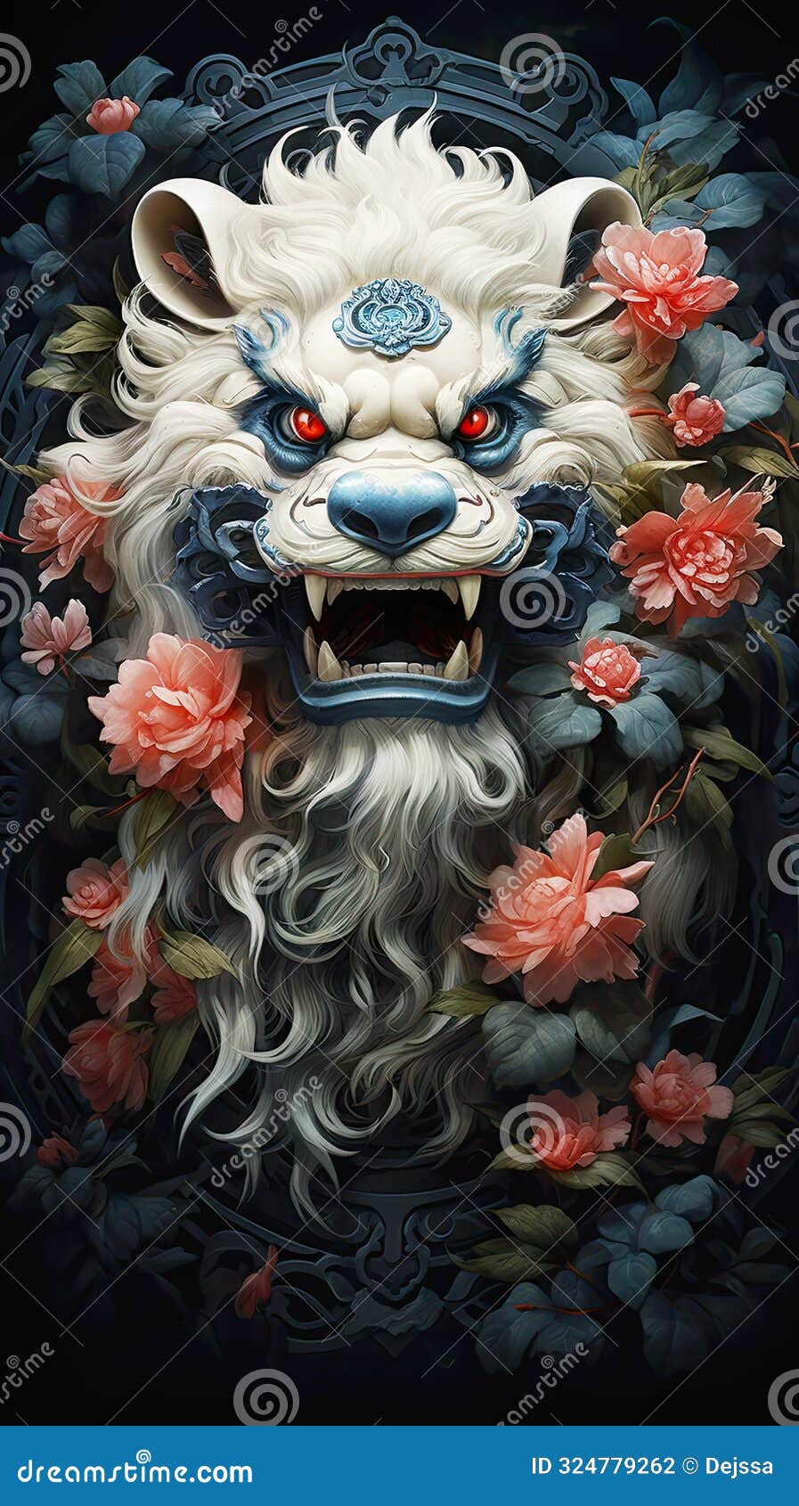 Mythical Lion with with Floral Elements. Fantasy Illustration Stock ...
