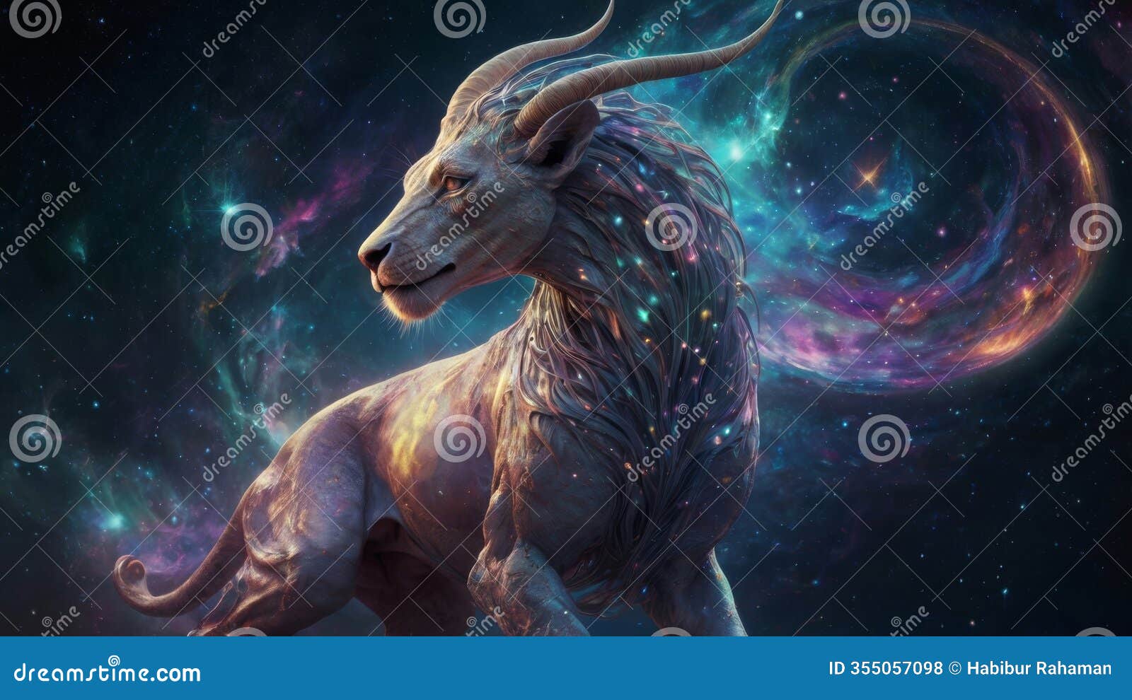 Mythical Lion Demon Head Illustration. Detailed Vector Art Of A Horned ...