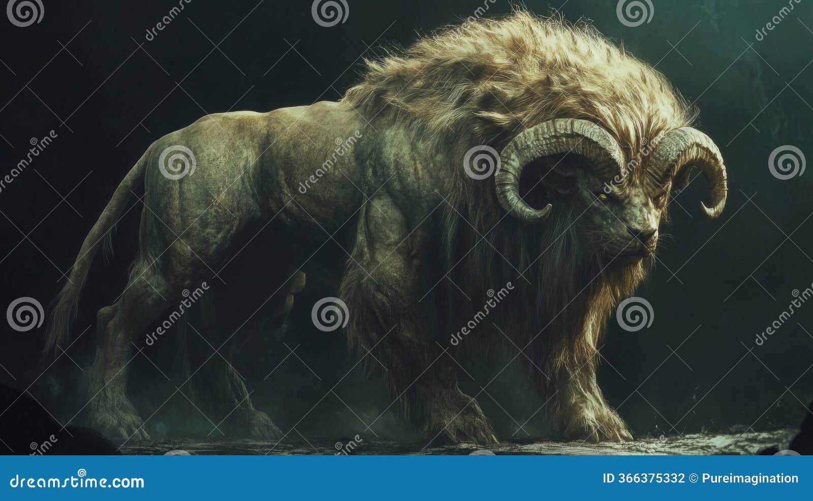Mythical Lion Demon Head Illustration. Detailed Vector Art Of A Horned ...