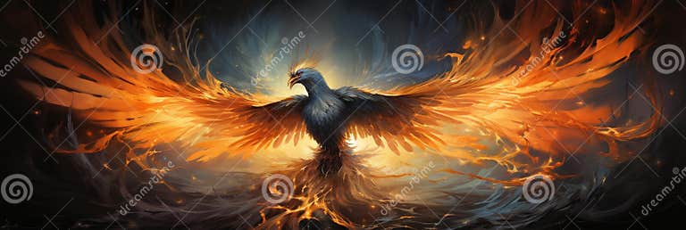 Mythical Phoenix Bird in Flight, AI-generated. Stock Illustration ...
