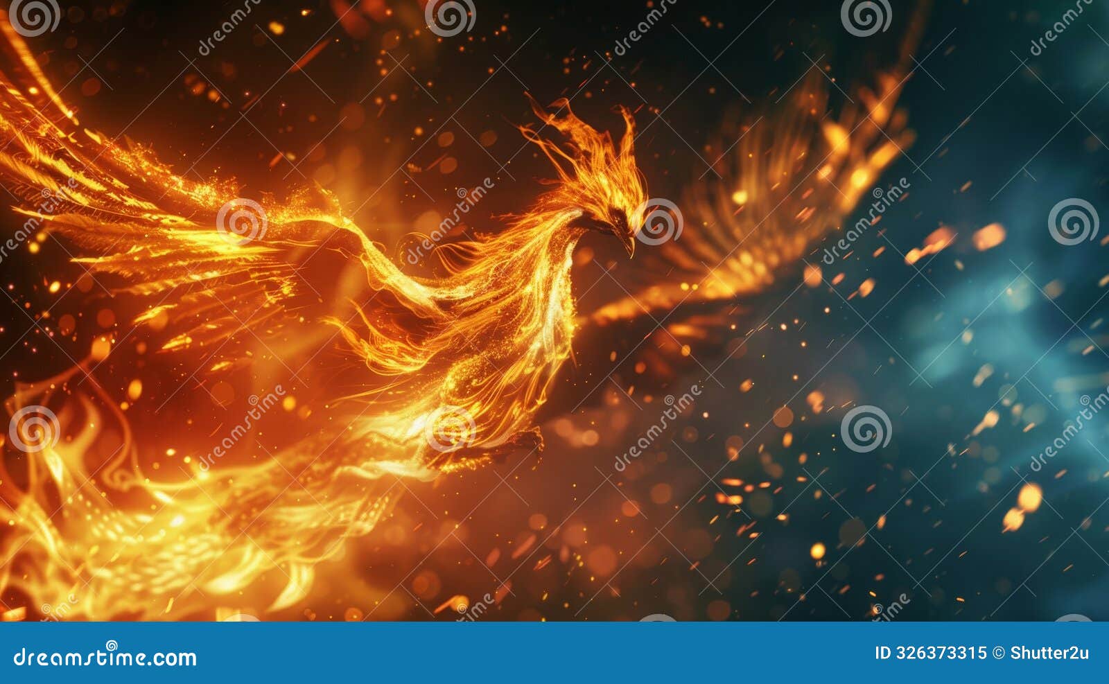 Mythical Phoenix with Fiery Feathers Stock Illustration - Illustration ...