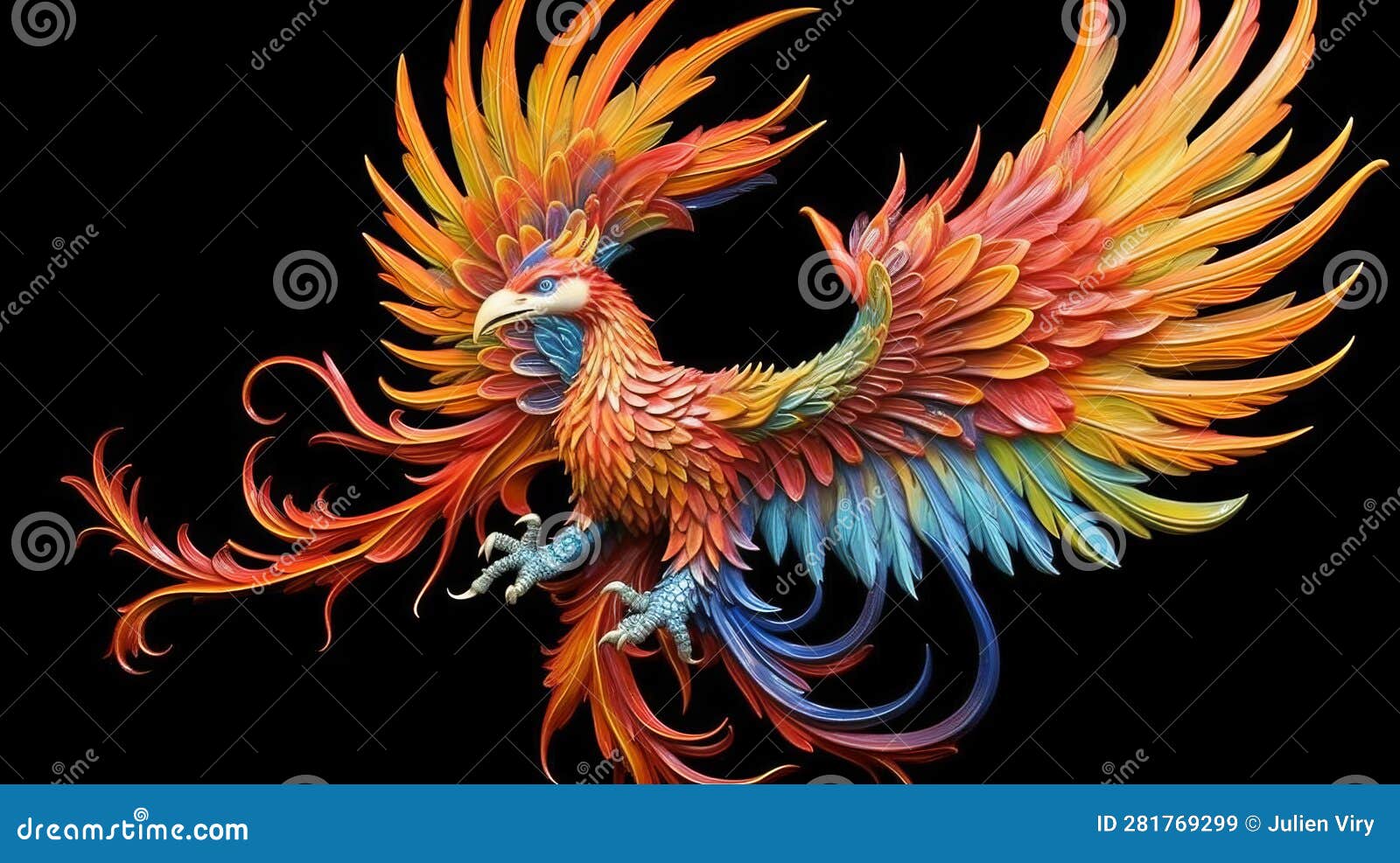 Mythical Phoenix with Open Wings Illustration with Bright Colors Stock ...