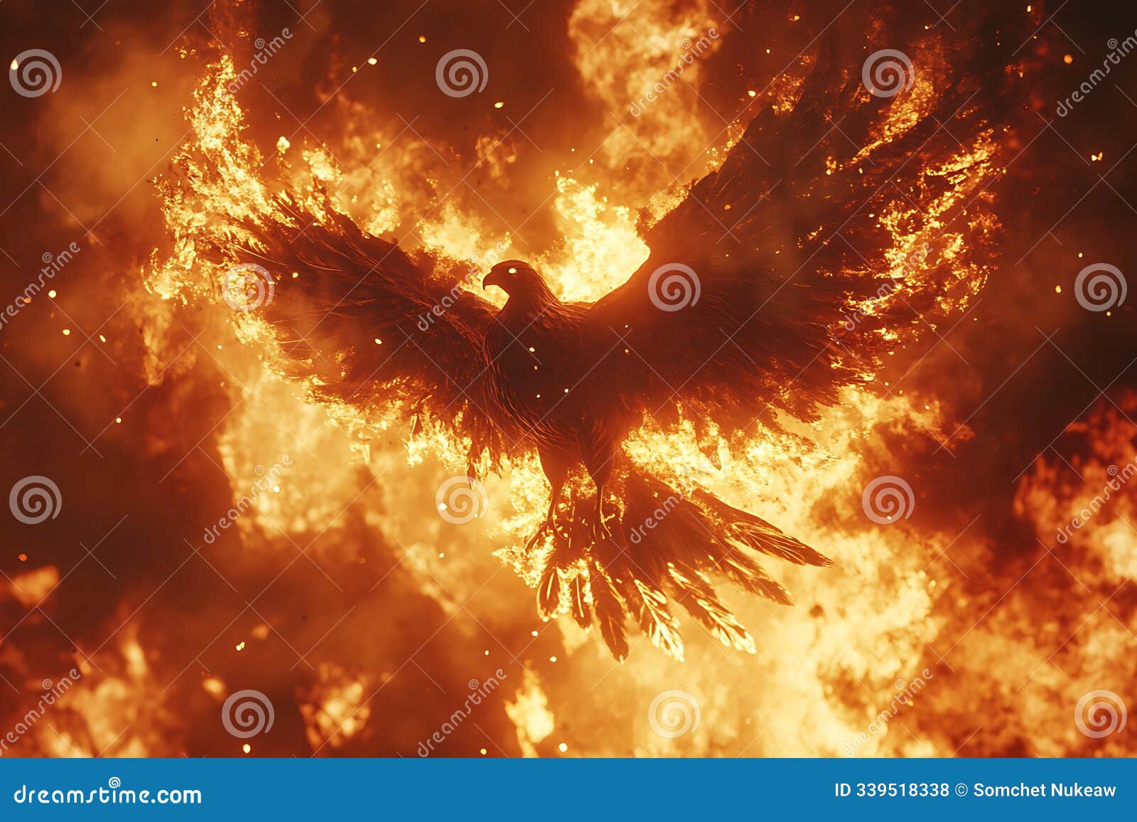 Mythical Phoenix Rising from Flames, Fiery Background Stock ...