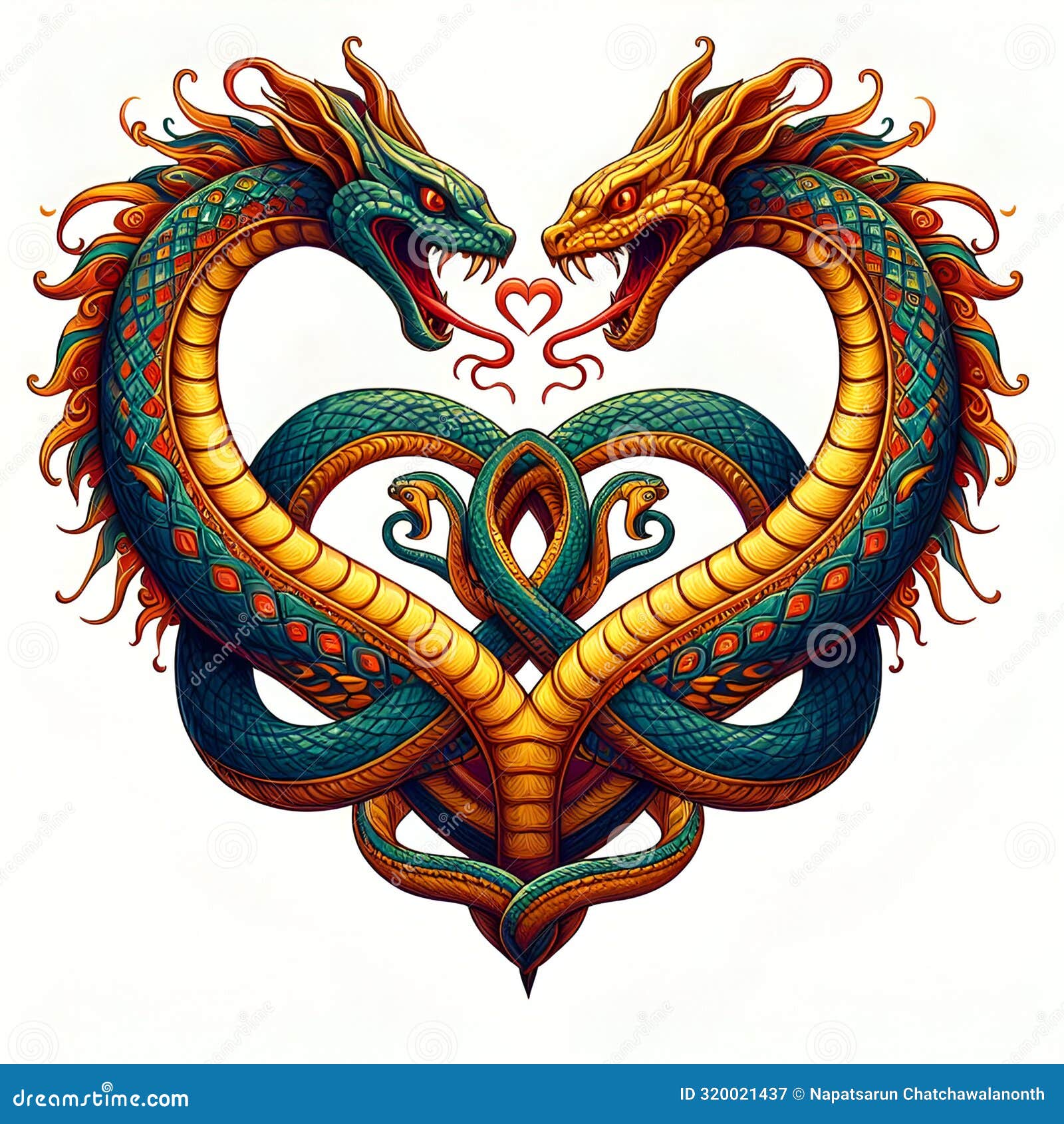 Mythical Romance: Intertwined Dragons Create a Heart. Stock ...