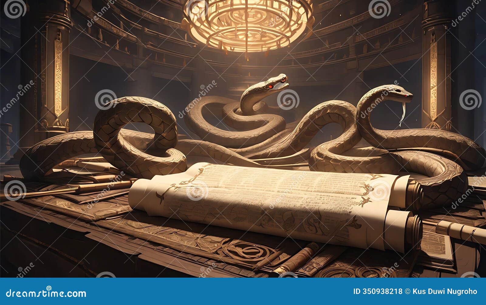 Mythical Snake Protector of Scrolls Stock Illustration - Illustration ...