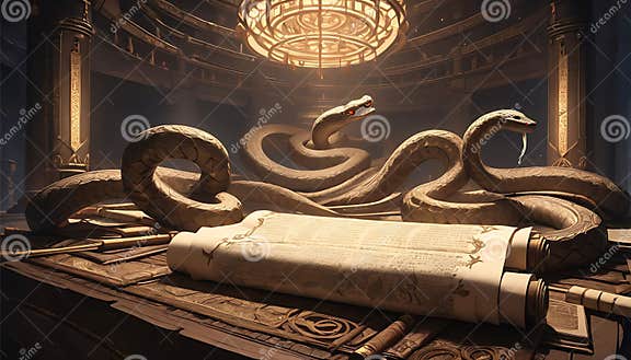 Mythical Snake Protector of Scrolls Stock Illustration - Illustration ...