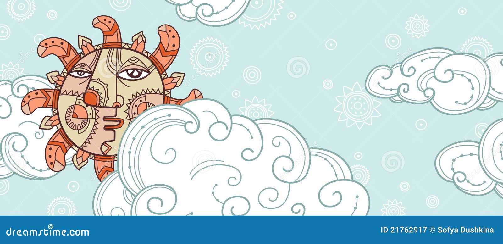 Mythical Sun Character with a Human Face. Stock Vector - Illustration ...