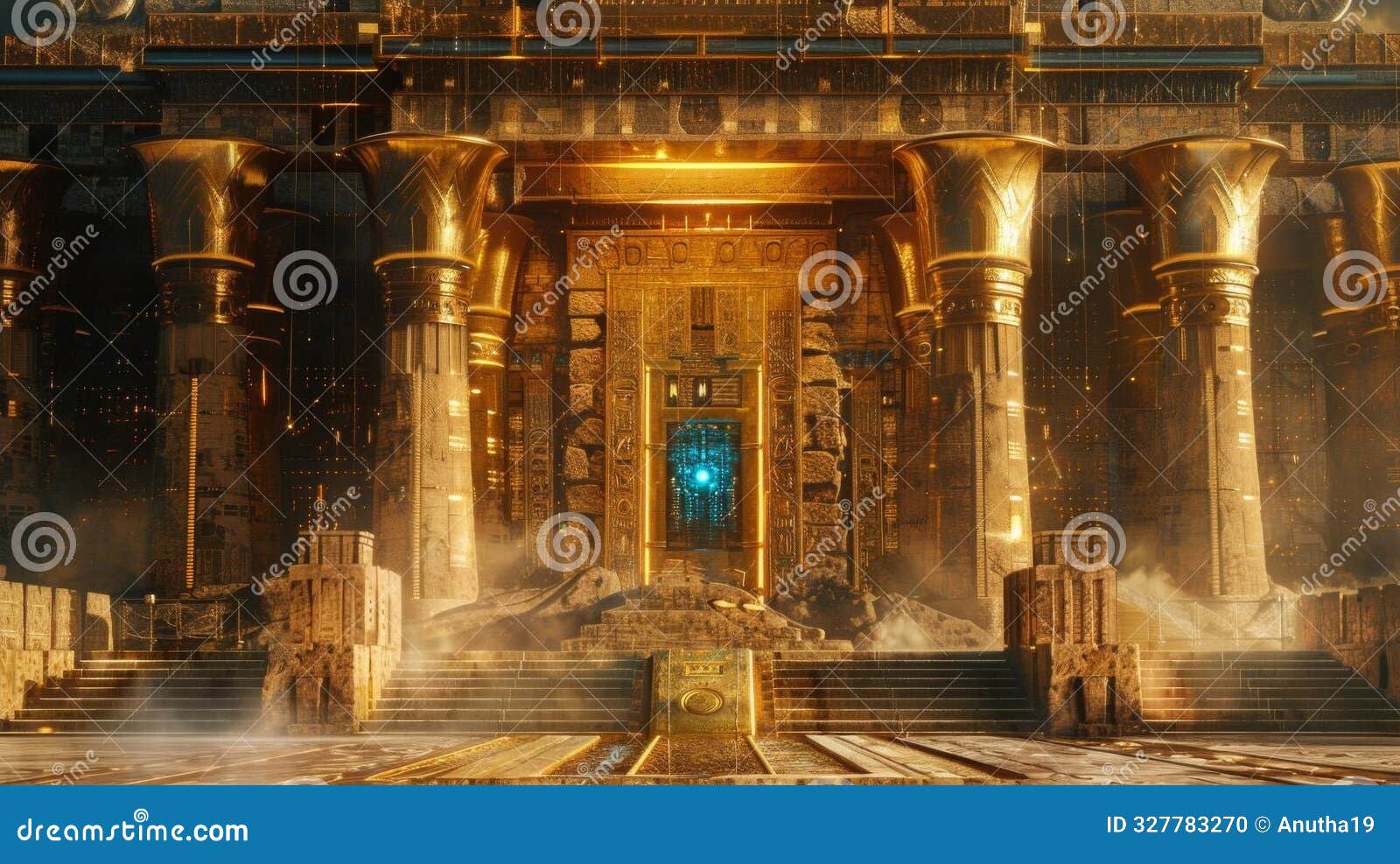 Mythical Temple of Future Technology Fusion Stock Illustration ...