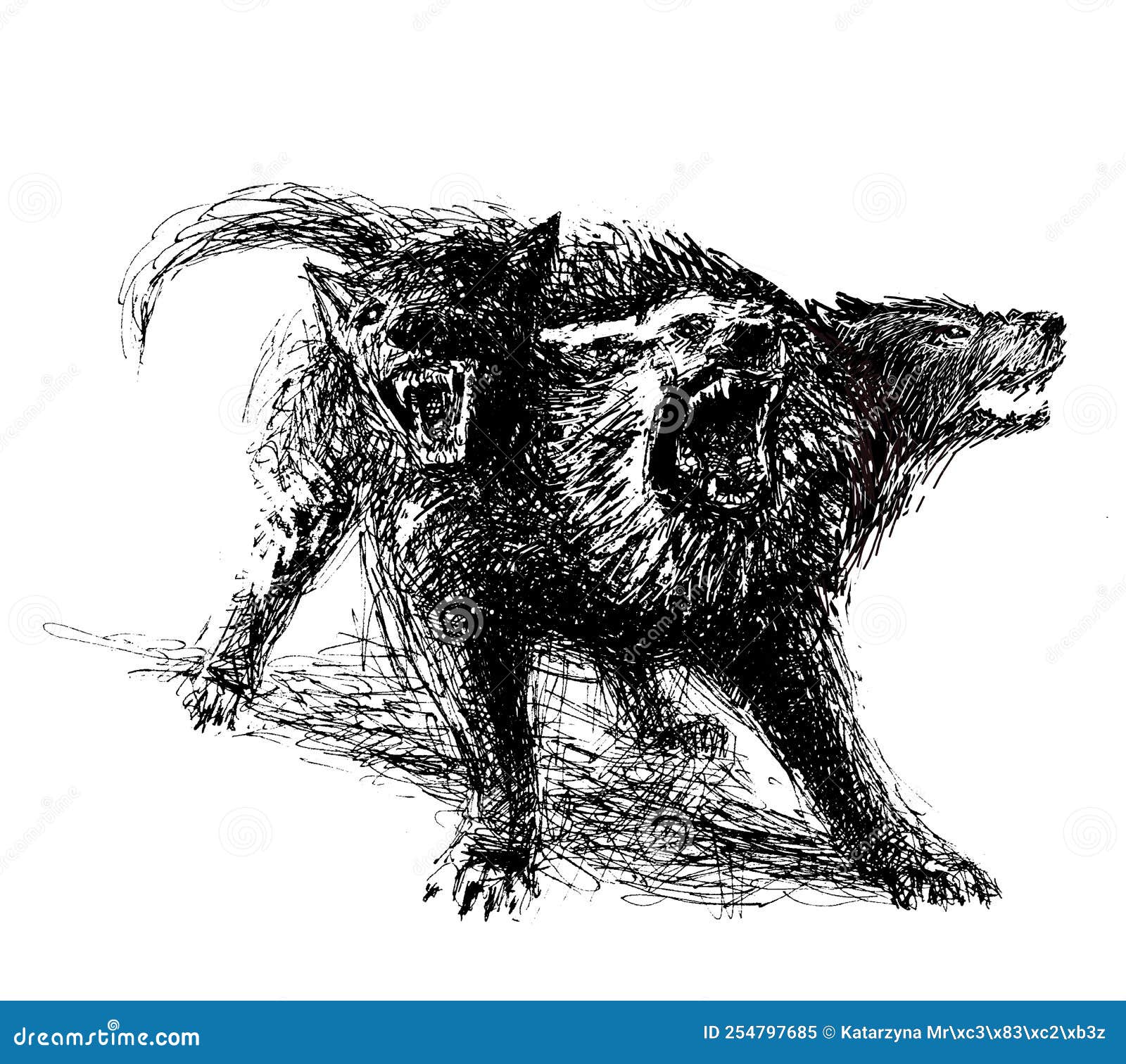 Mythical Three-headed Cerberus Dog Stock Illustration - Illustration of ...