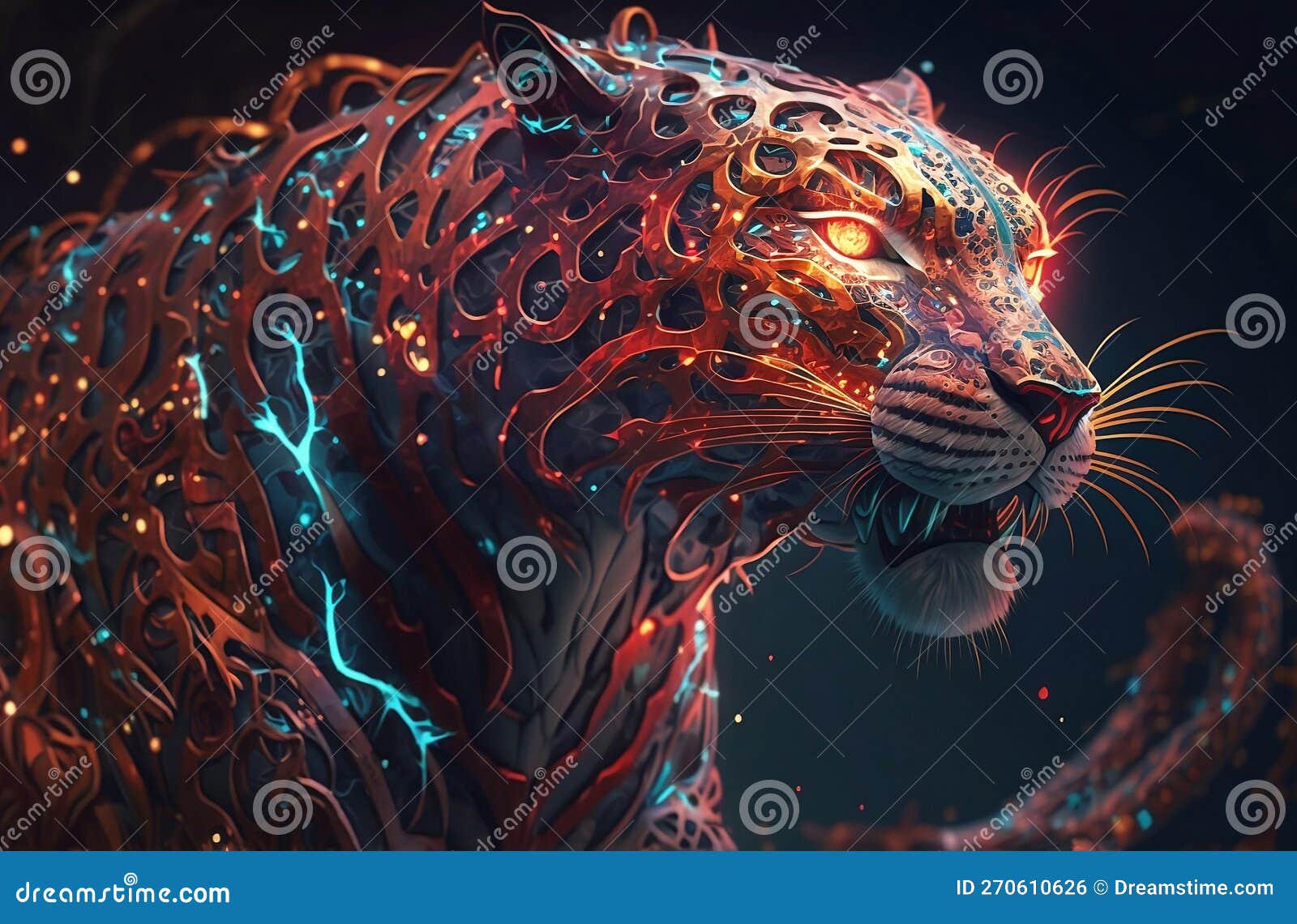 Mythical Tiger on Dark Background Stock Illustration - Illustration of ...