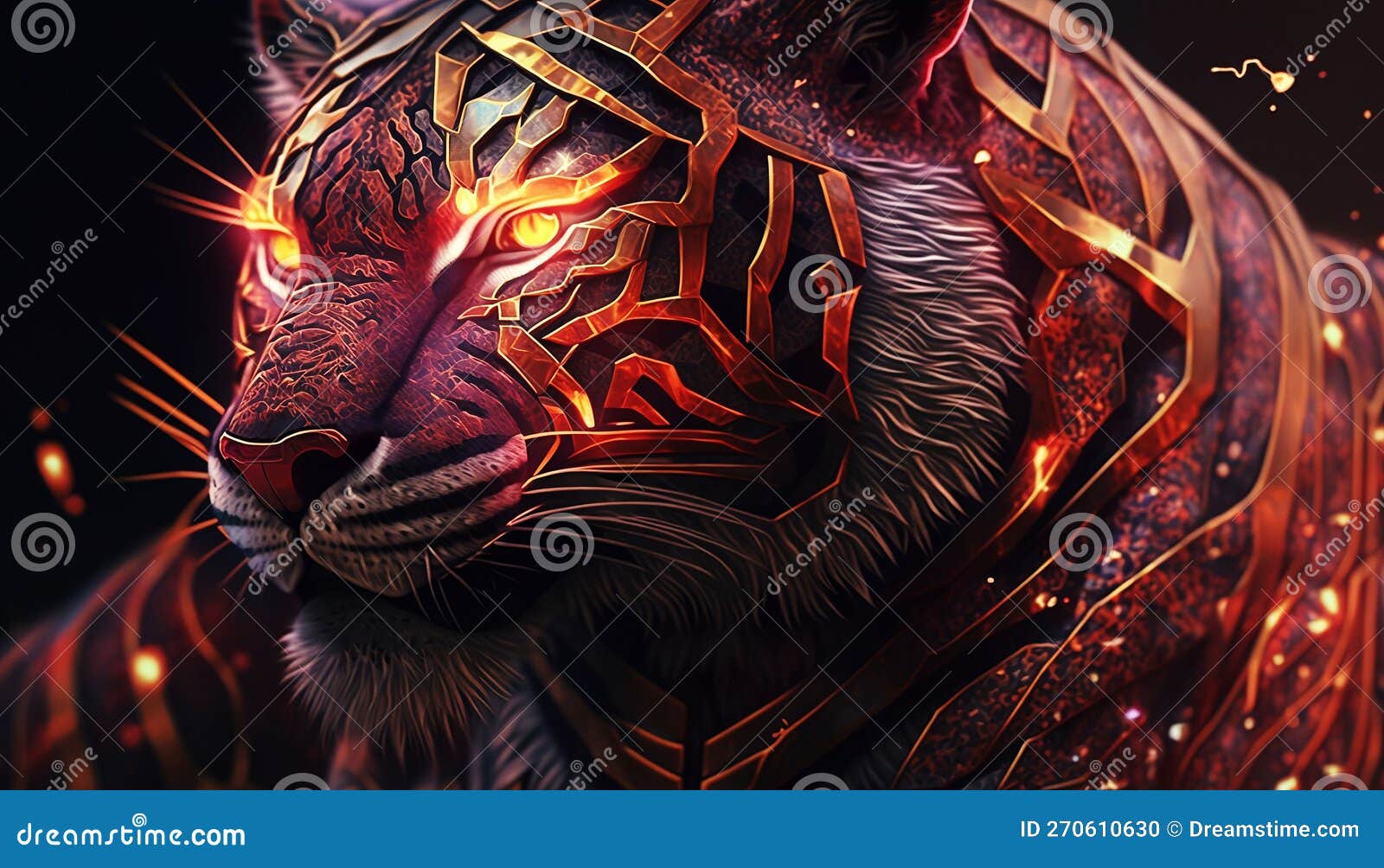 Mythical Tiger on Dark Background Stock Illustration - Illustration of ...