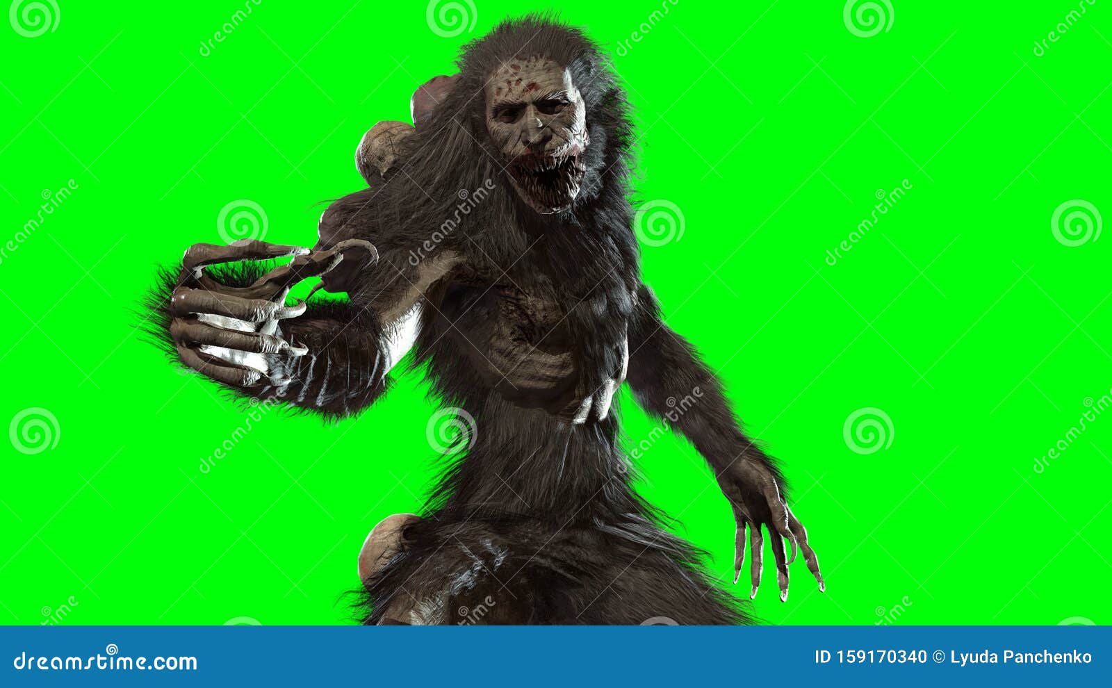 Wendigo Monster Head. Animal Skull With Deer Horns Fur And Ears ...