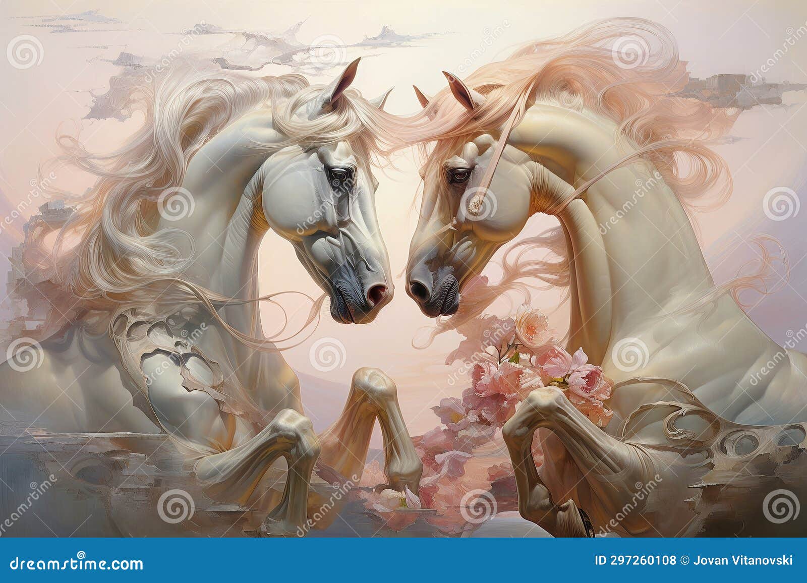 Mythical White Horses in Romantic Pose Stock Illustration ...