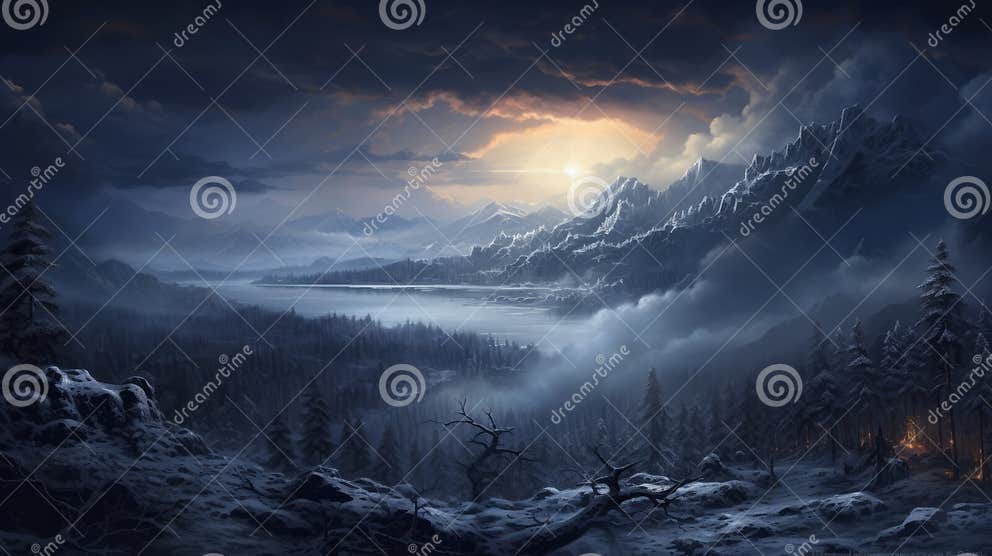 Mythical winter landscape stock illustration. Illustration of christmas ...