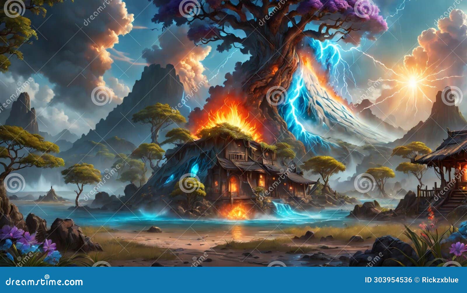 The Mythical World Tree, With Its Branches Reaching A Sky Full Of ...