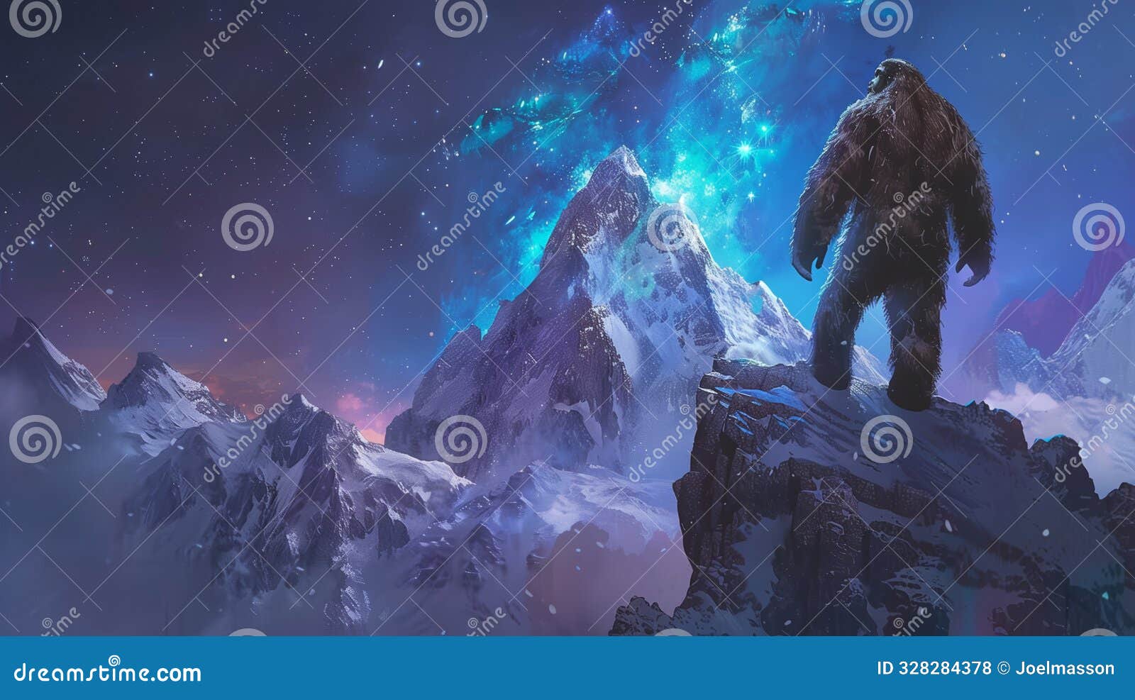 Mythical Yeti Standing On A Mountain Top Art Stock Photography ...