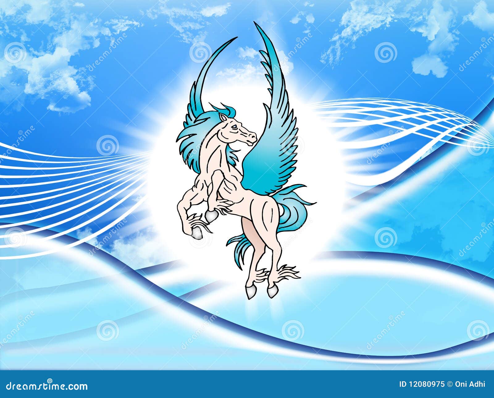 The Mythological Blue Pegasus Stock Illustration - Illustration of myth ...