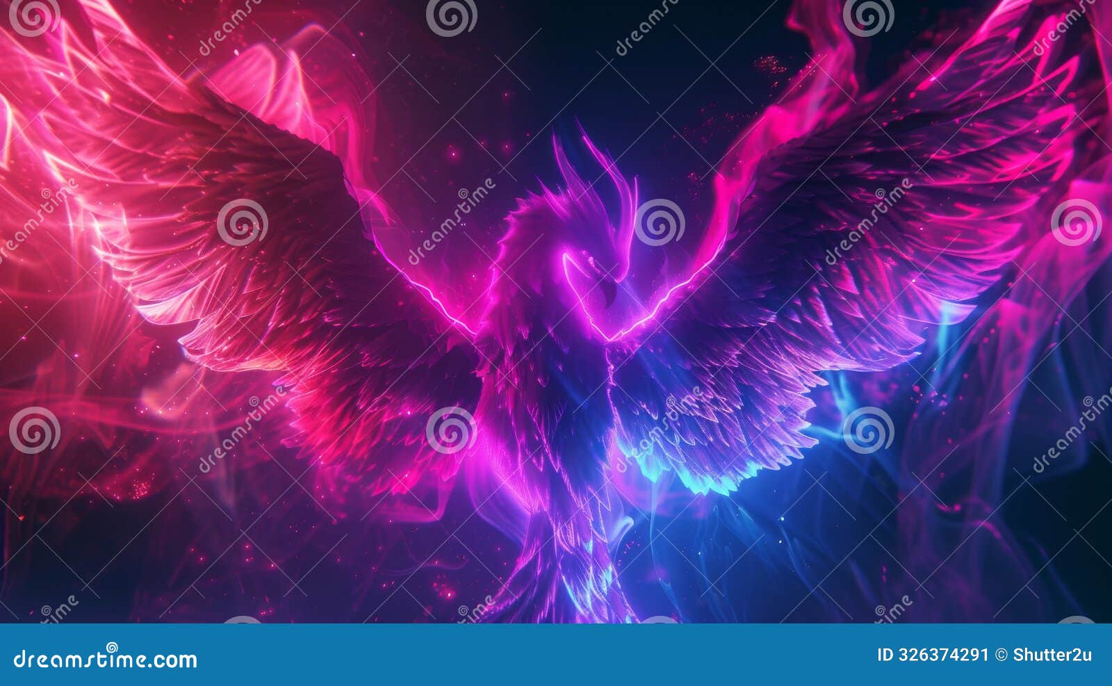 A Mythological Deity Resembling a Neon Phoenix Rising from the Ashes ...