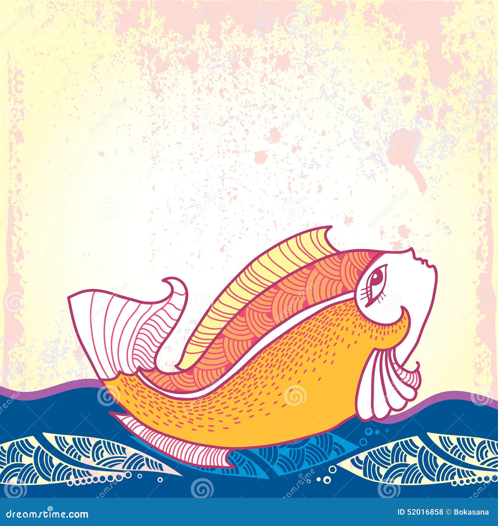 Mythological Goldfish Floating on the Waves. the Series of Mythological ...