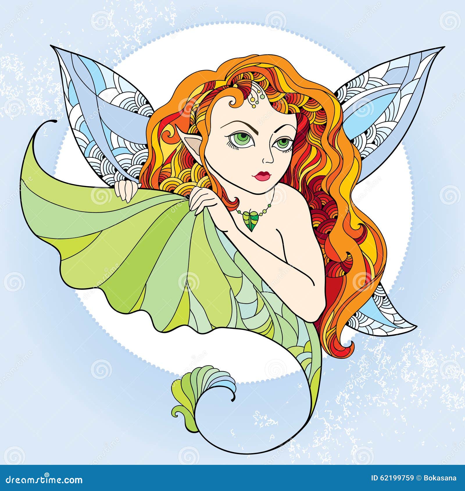 Mythological Pixie Or Forest Fairy With Long Red Hair And Wings On The