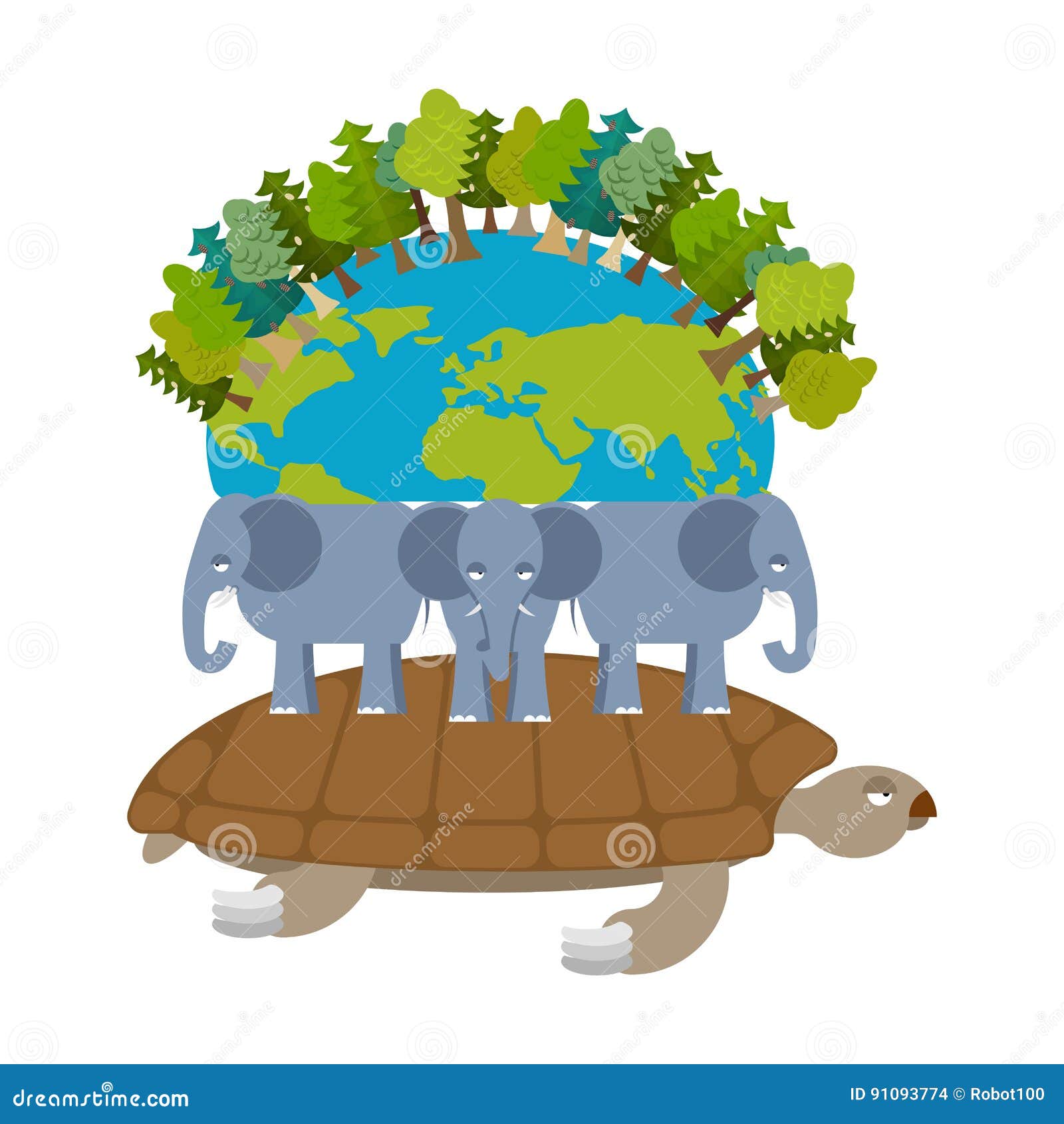 Mythological Planet Earth. Turtle Carrying Elephants Stock Vector ...