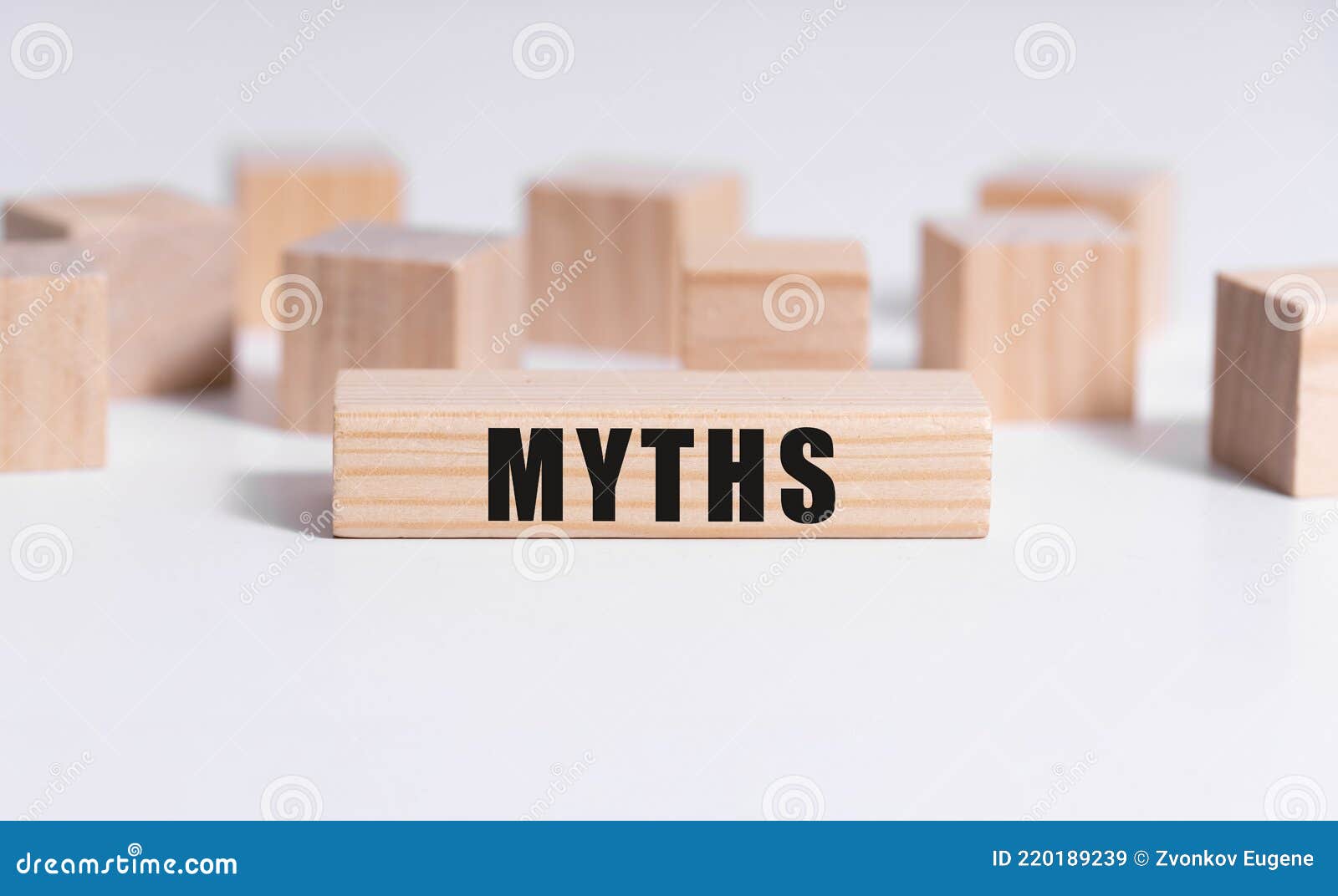 Myths Word in Wooden Cube Stamp with Wooden Blocks. Stock Image - Image ...