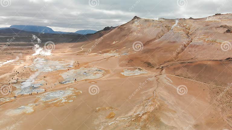 Myvatn, Iceland. Aerial View of Hot Springs in Hverir - Namafjall ... Myvatn, Iceland. Aerial View of Hot Springs in Hverir - Namafjall ...