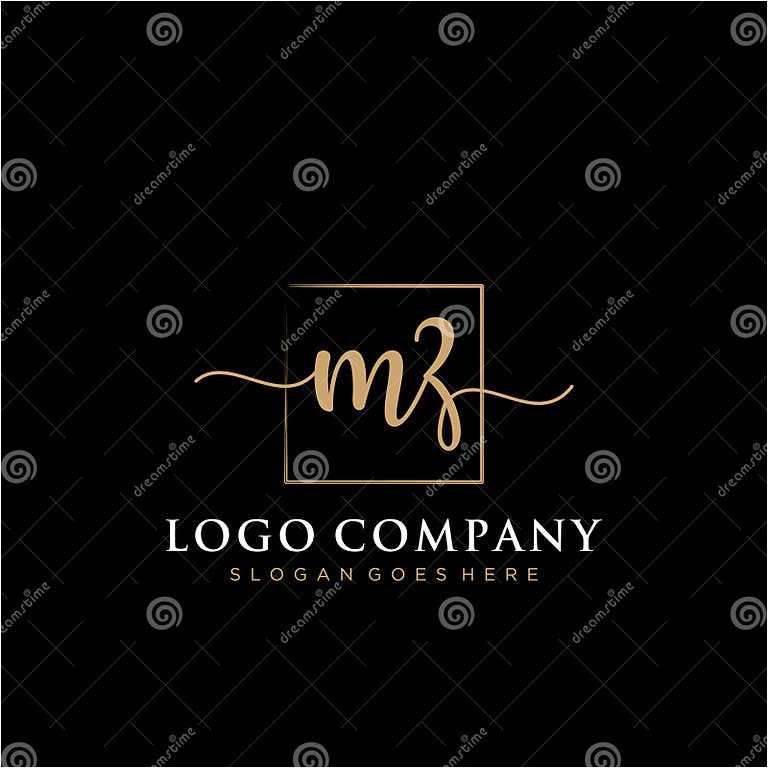 MZ Initial Handwriting Logo with Rectangle Template Vector Stock Vector ...