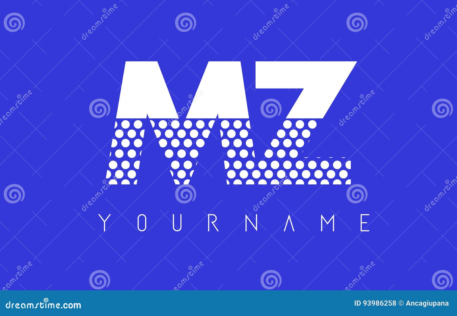 MZ M Z Dotted Letter Logo Design with Blue Background. Stock Vector ...