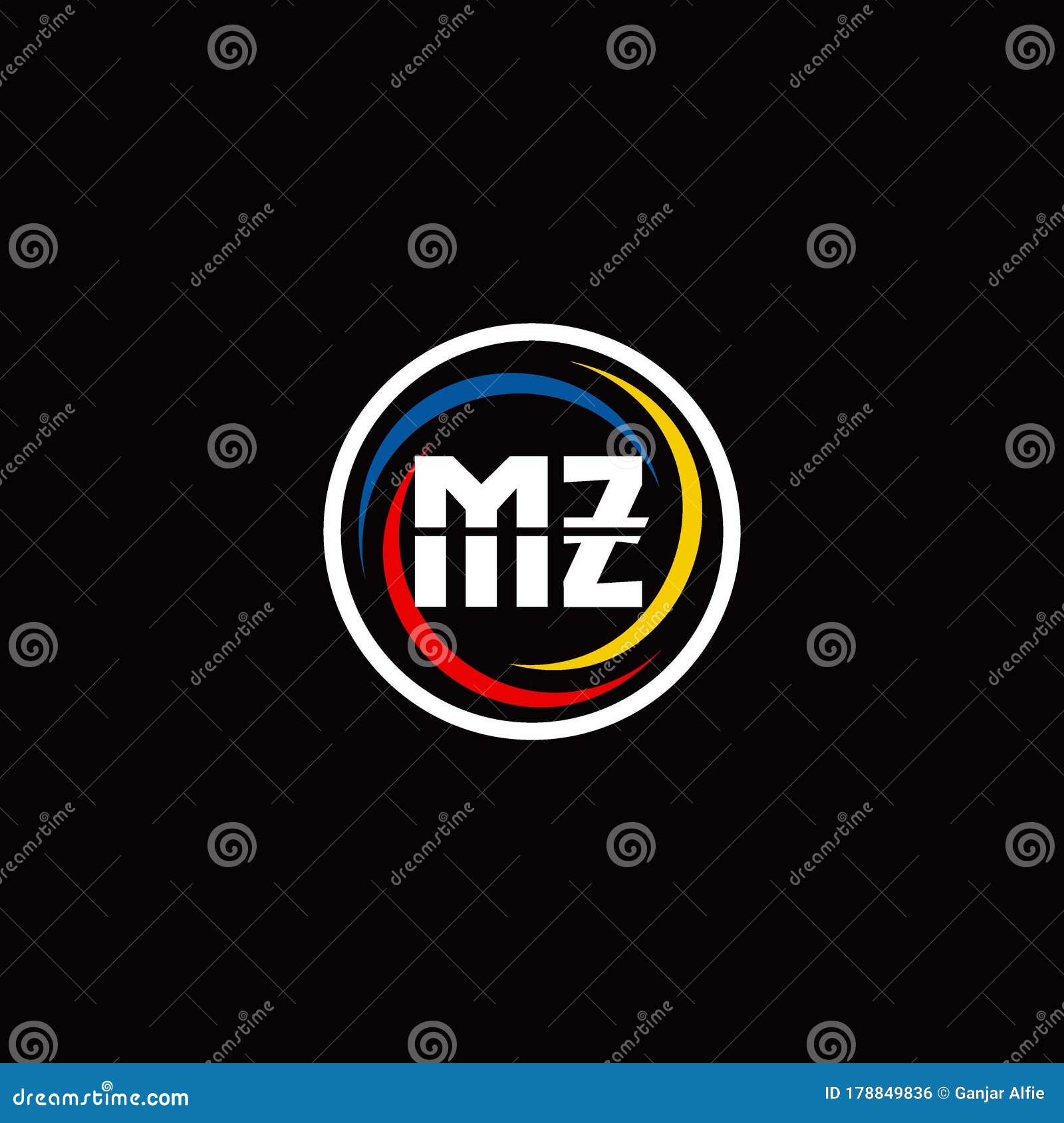 MZ Monogram Logo Isolated on Circle Shape with 3 Slash Colors Rounded ...