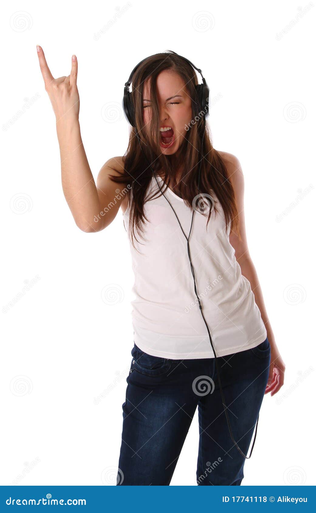 Música Que Escucha Del Adolescente En Los Auriculares Foto De Archivo