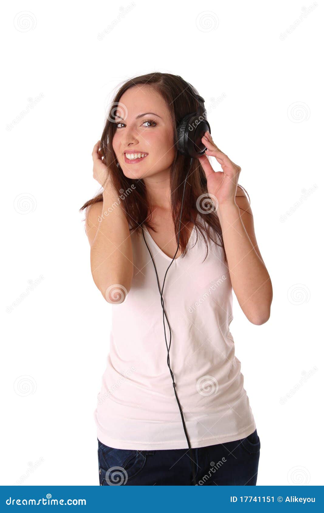 Música Que Escucha Del Adolescente En Los Auriculares Imagen De Archivo