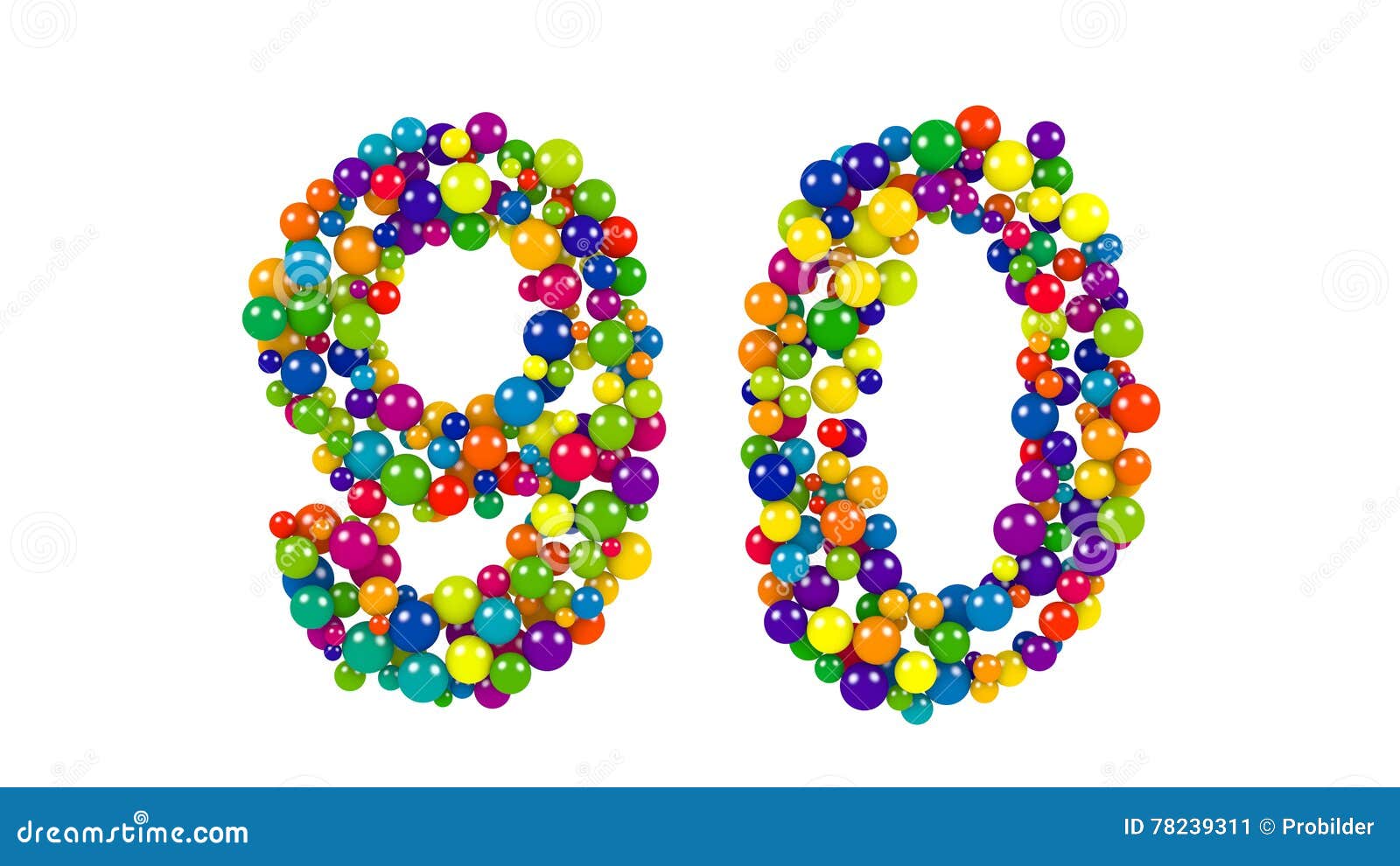 Número 90 Como Bolas Coloridas Sobre Blanco Stock de ilustración ...