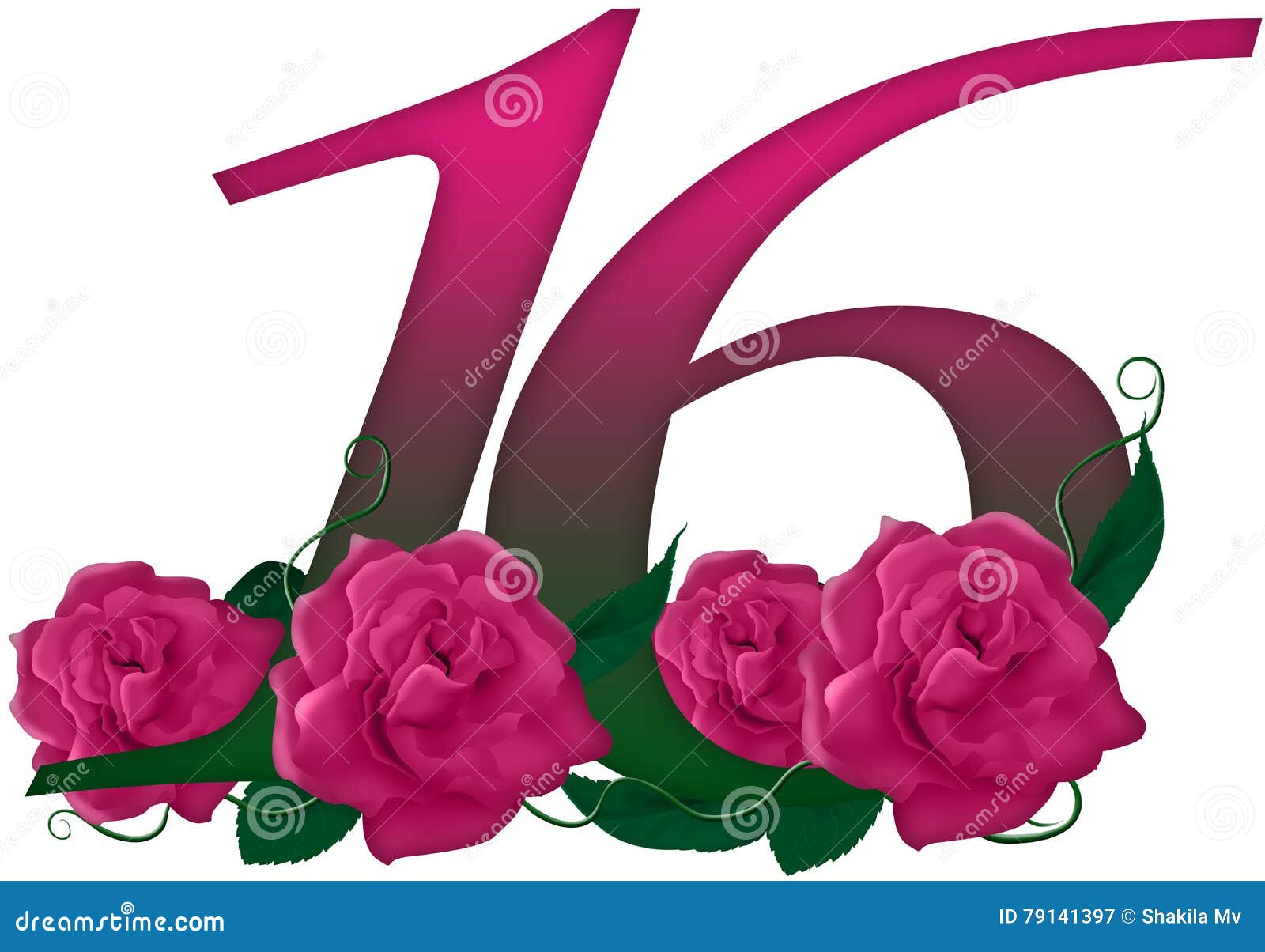 Número 16 floral stock de ilustración. Ilustración de flora - 79141397