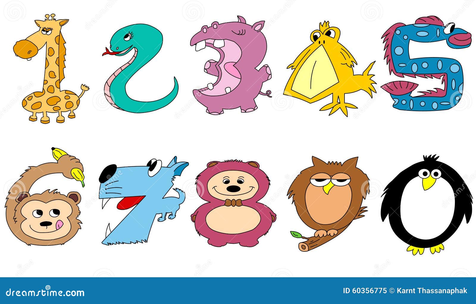 Números animales amistosos ilustración del vector. Ilustración de perro ...