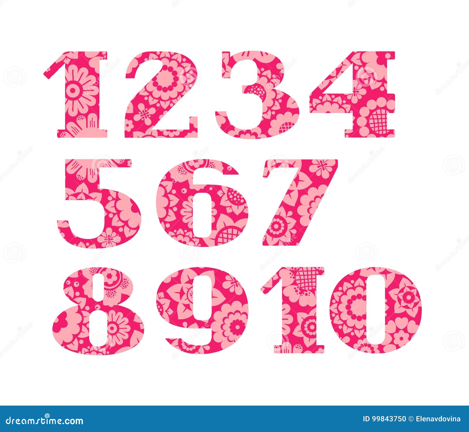 Números, Flores Color De Rosa, Vector Ilustración del Vector ...
