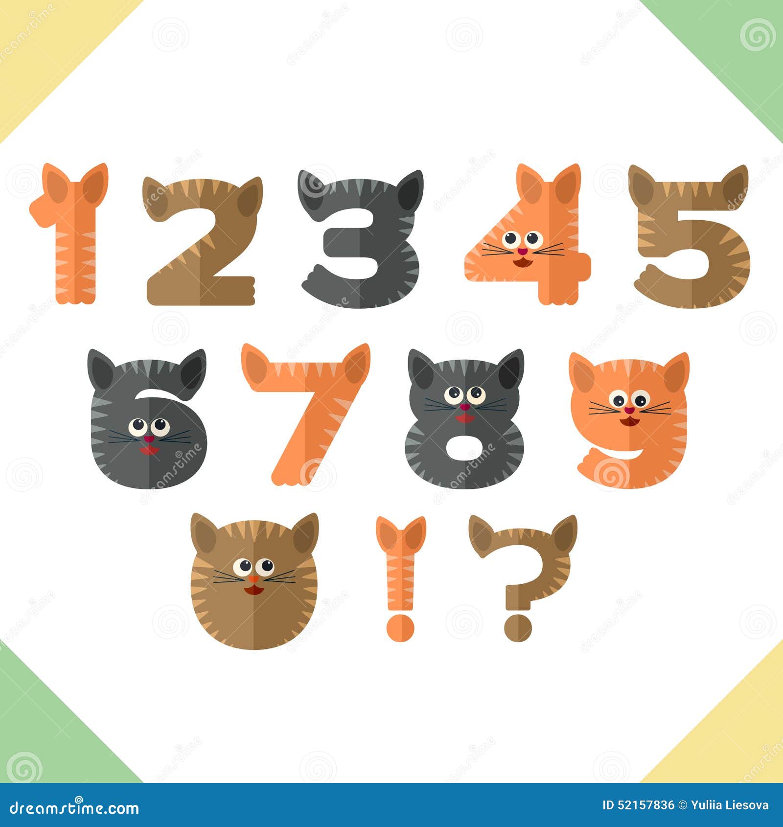 Números, Projeto Liso No Estilo Dos Gatos Ilustração do Vetor ...