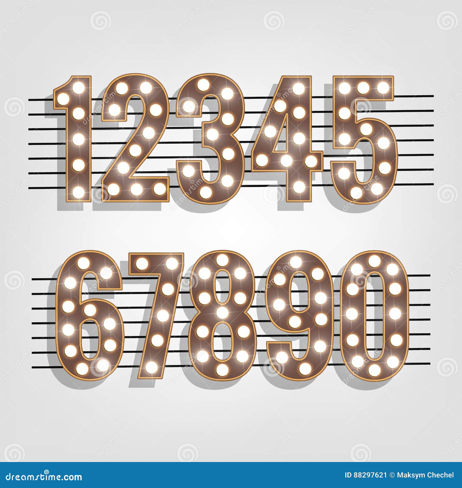 Números Retros Con Las Bombillas Ilustración del Vector - Ilustración ...