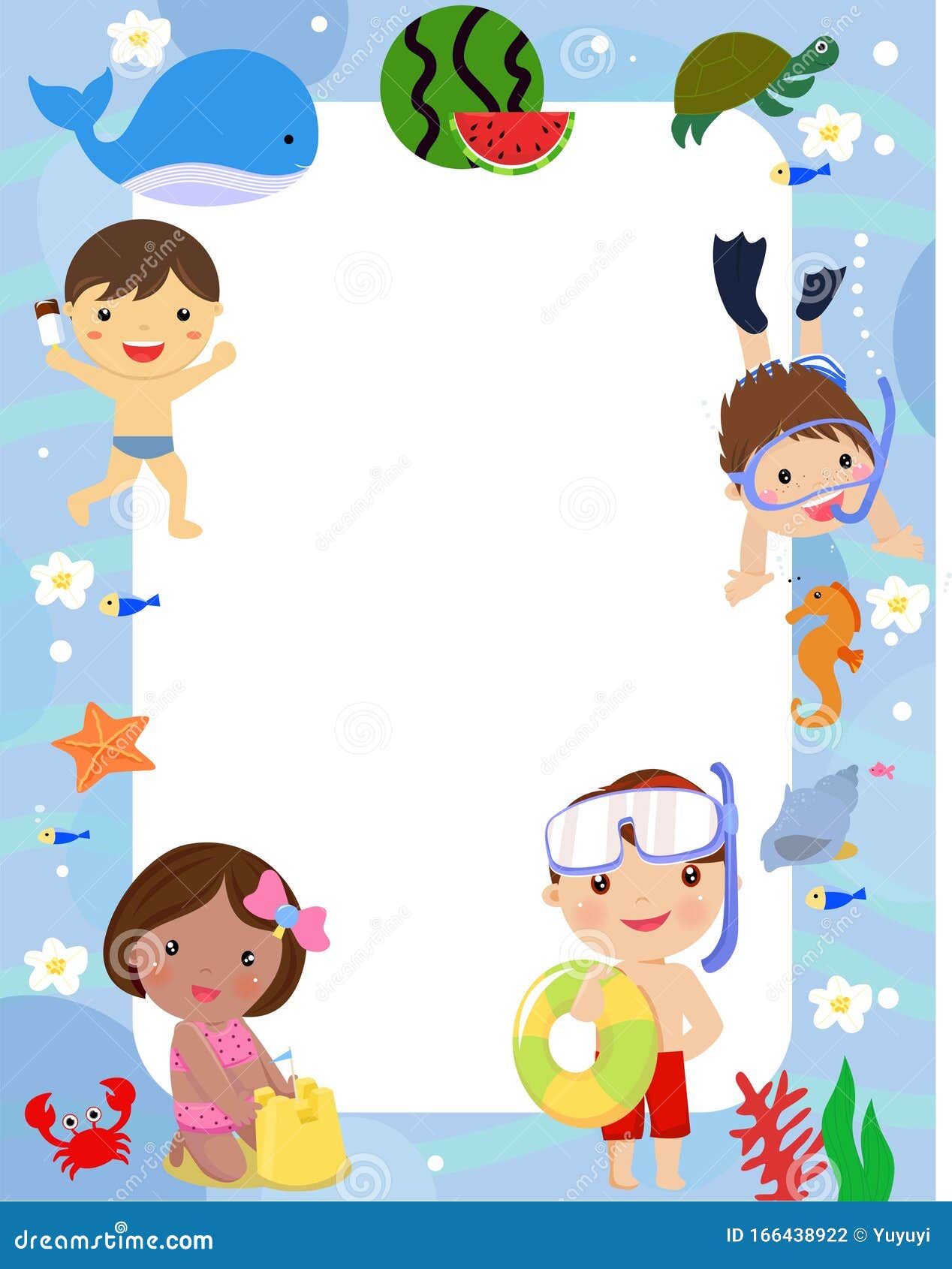 Summer Children and Frame. Illustration Cartoon. Stock Vector ...