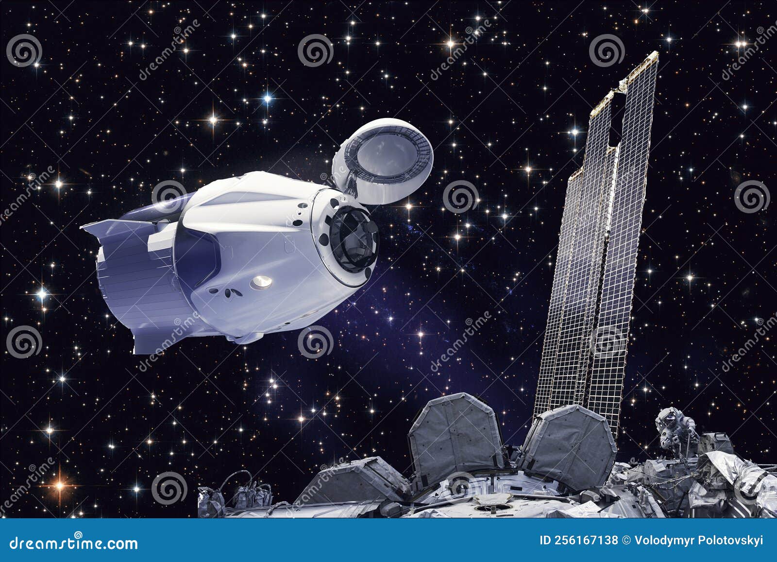A Spaceship Capsule Coming To the Space Station. the Elements of this ...