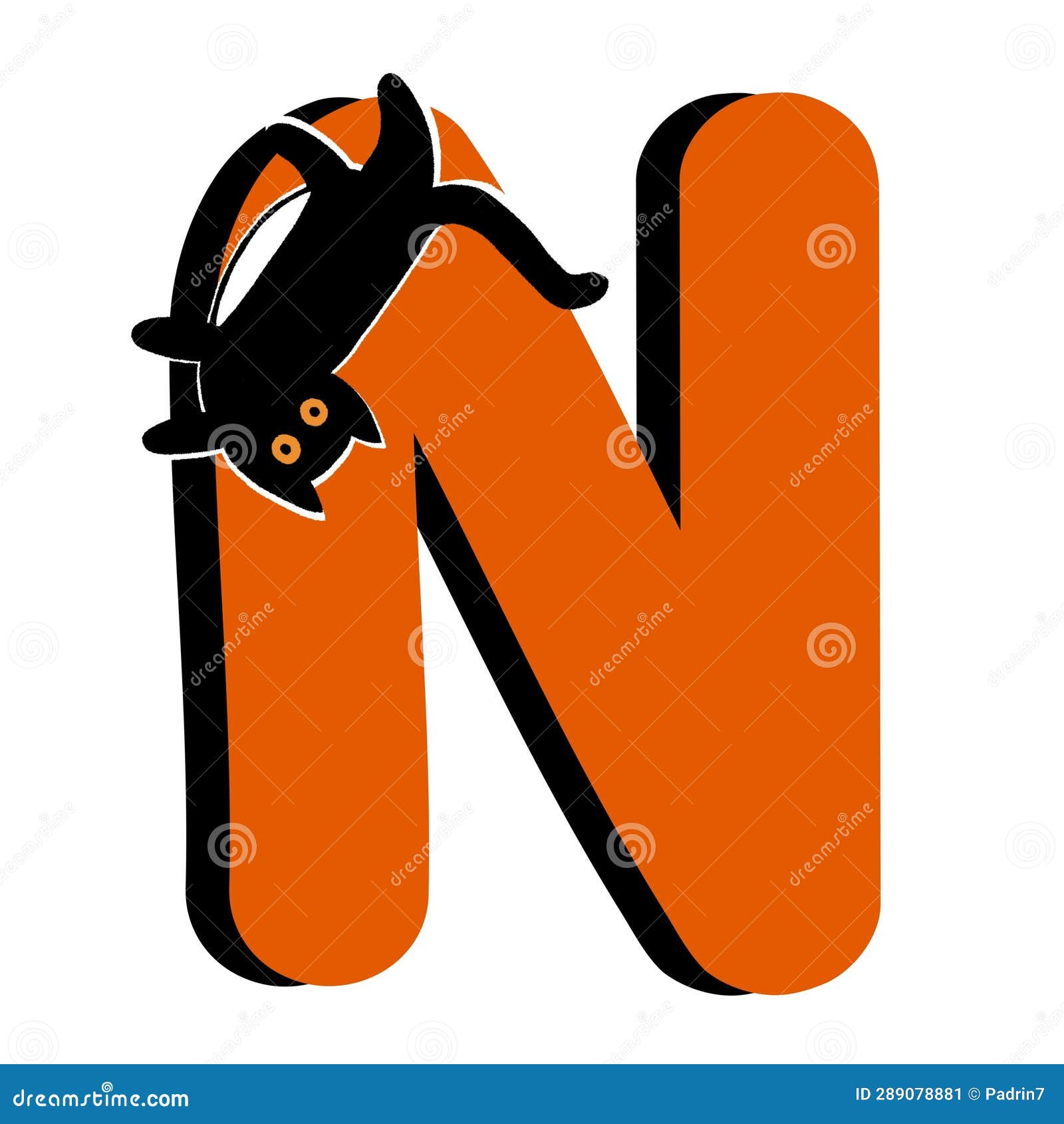 Capital Letter N,Orange Alphabet Clipart with Black Cat Stock ...