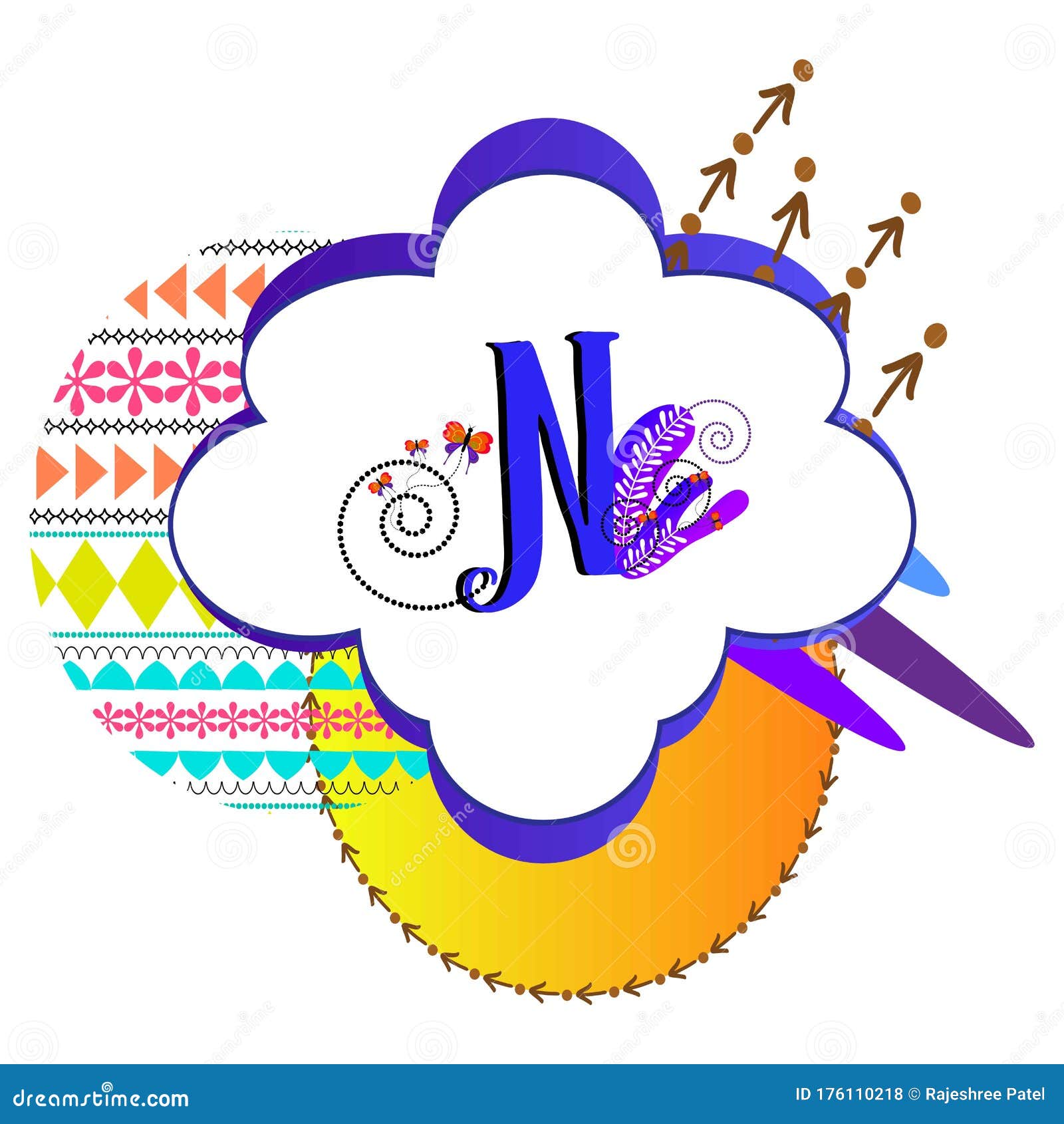 N Alphabet. Letter N Gradient Label. Vector Sticker Frame Using Shapes ...