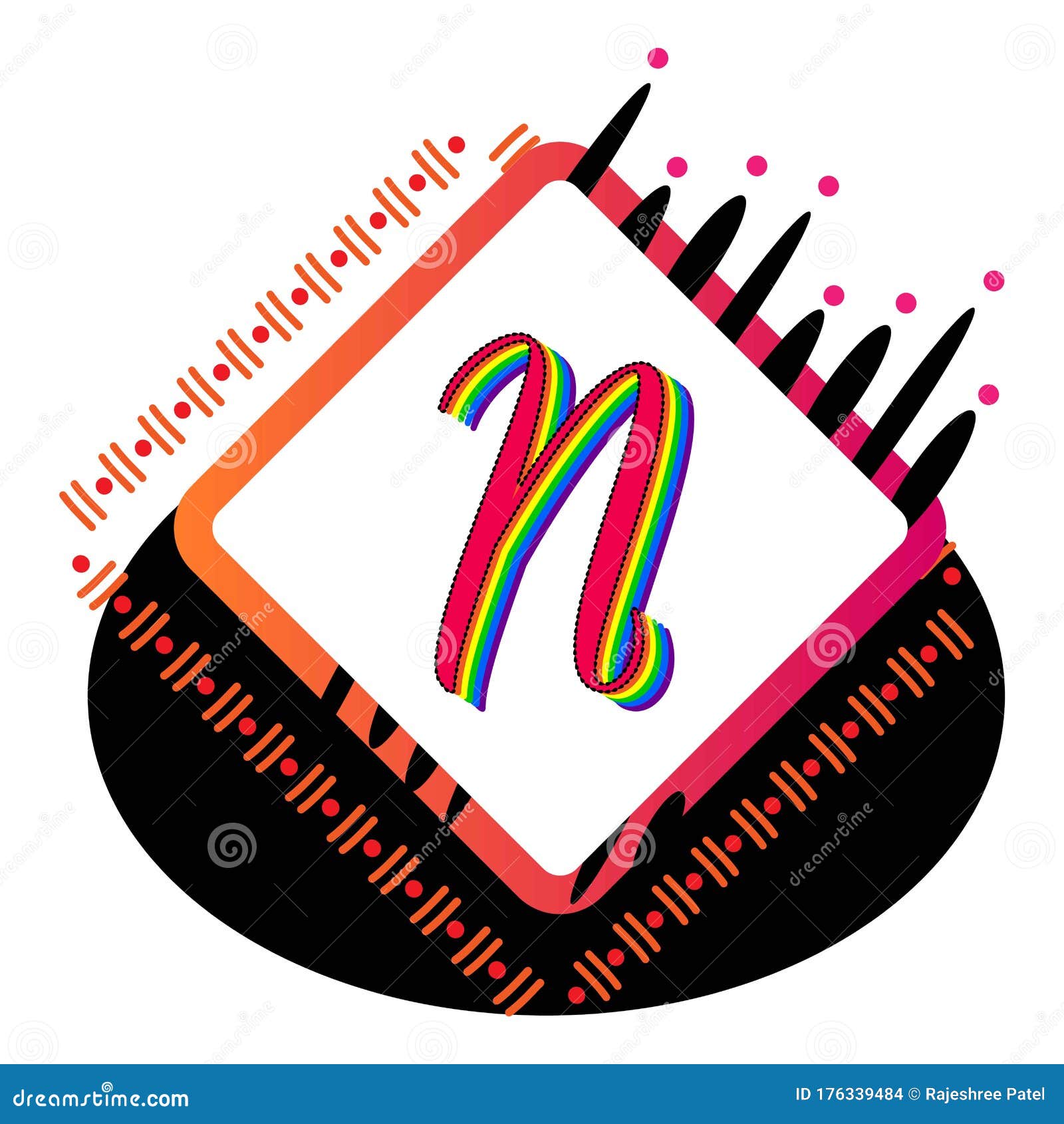 N Letter. Alphabet N Sticker. Rainbow Style Character on Abstract ...