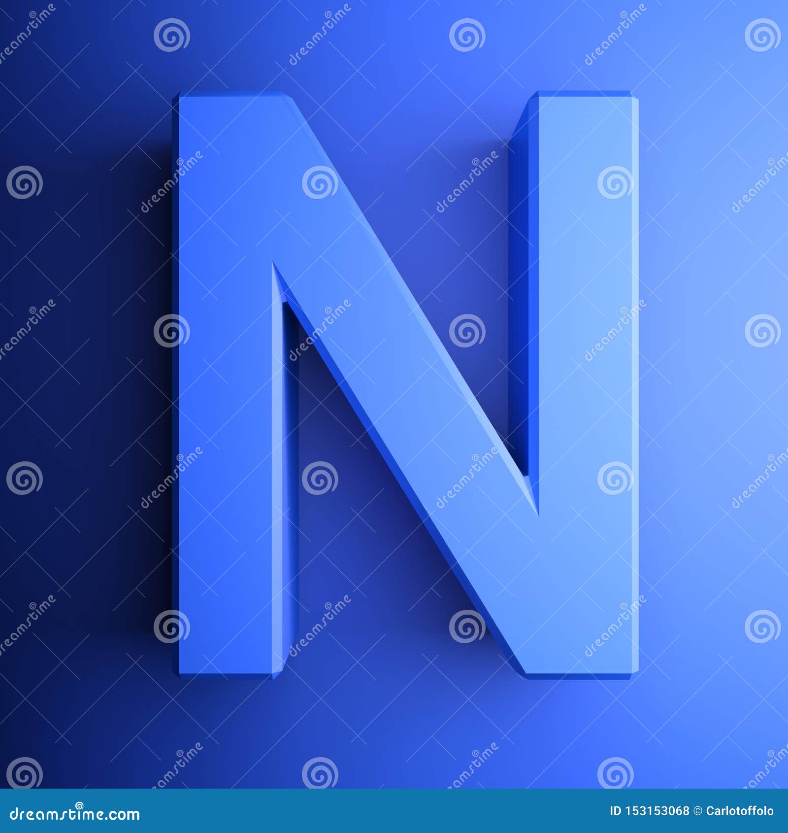N Alphabetic Letter Blue, Isolated on Blue Background - 3D Rendering ...