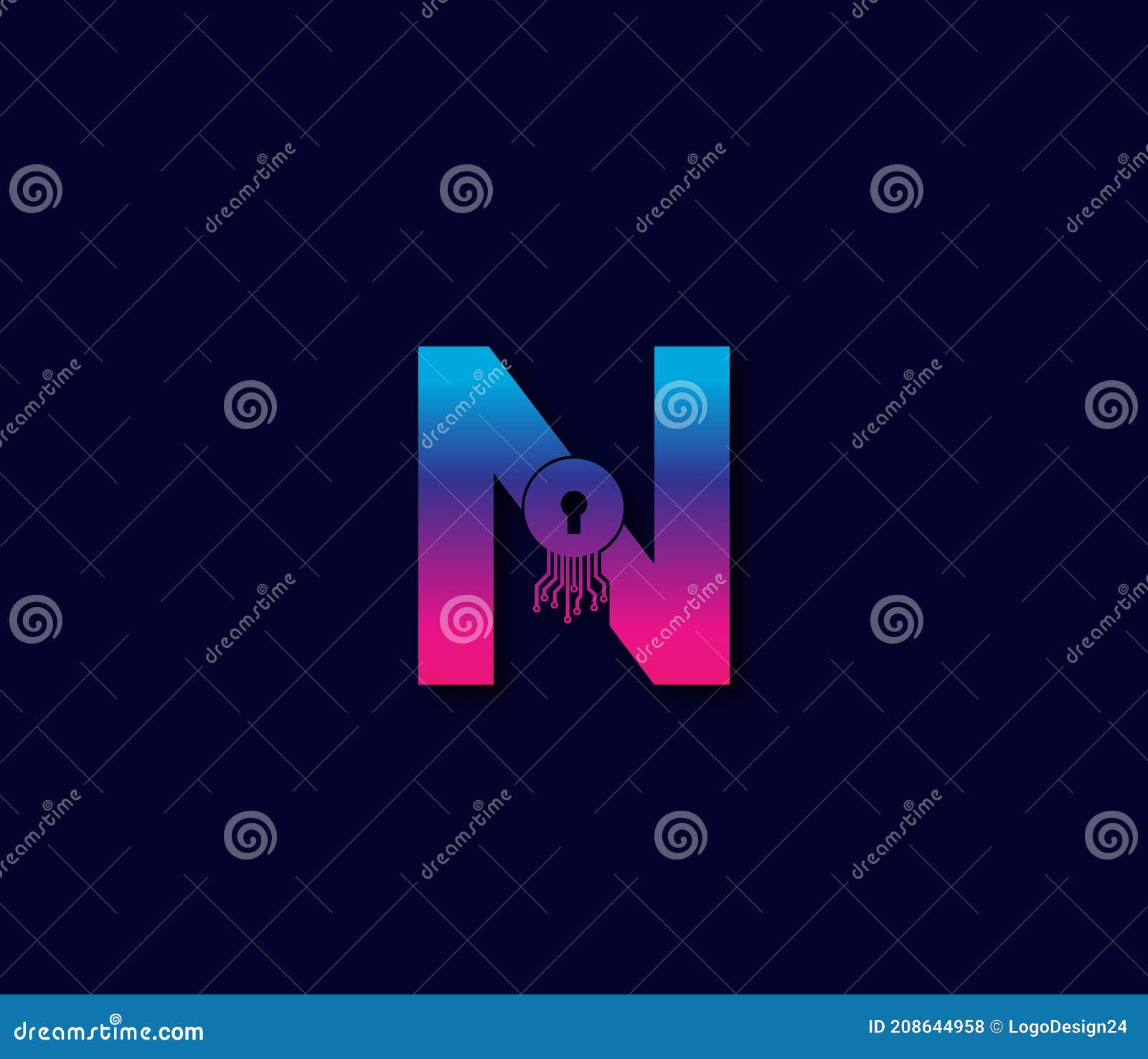 N Cyber Security Technology Logo Design Concept Stock Vector ...
