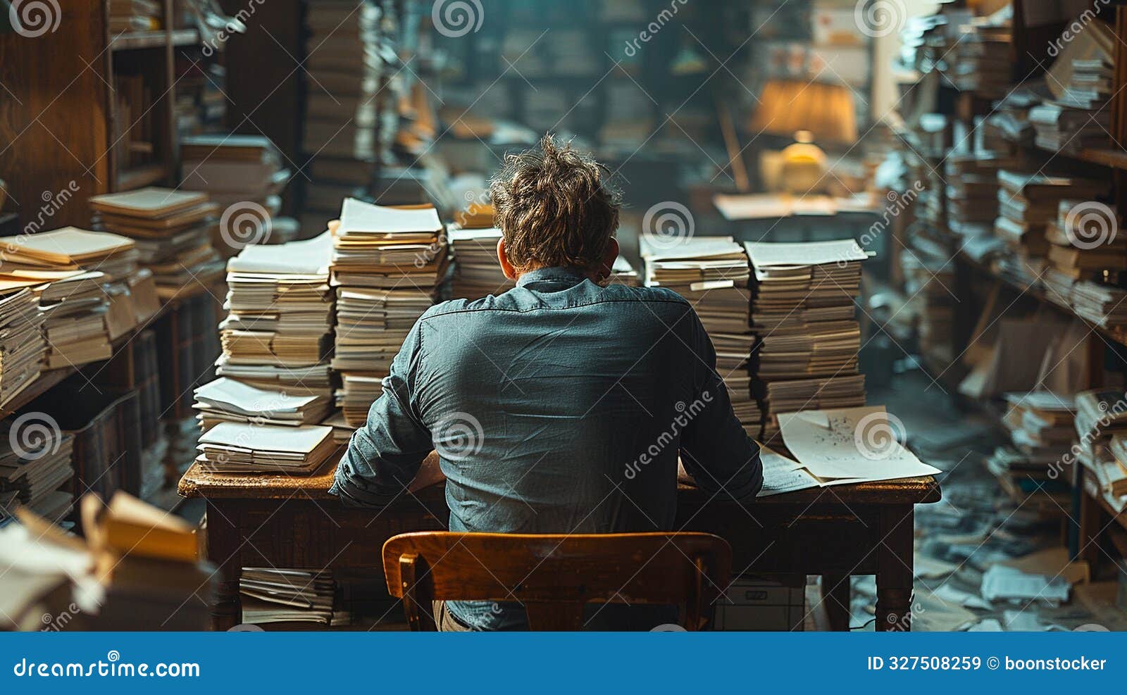 N Exhausted Office Worker is Facing Work Overload. AI Generated. Stock ...