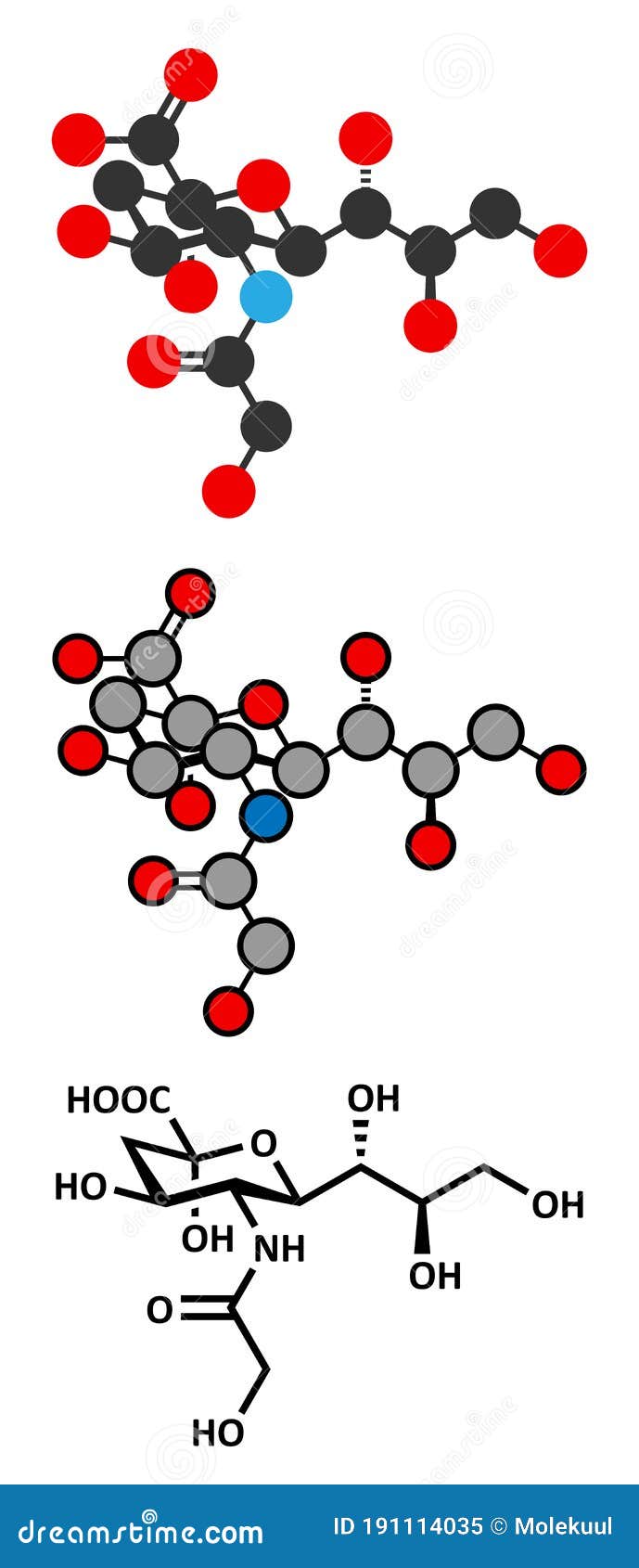 N Glycolylneuraminic Acid Neu5gc Molecule 3d Rendering Sialic Acid Found In Most Mammals But